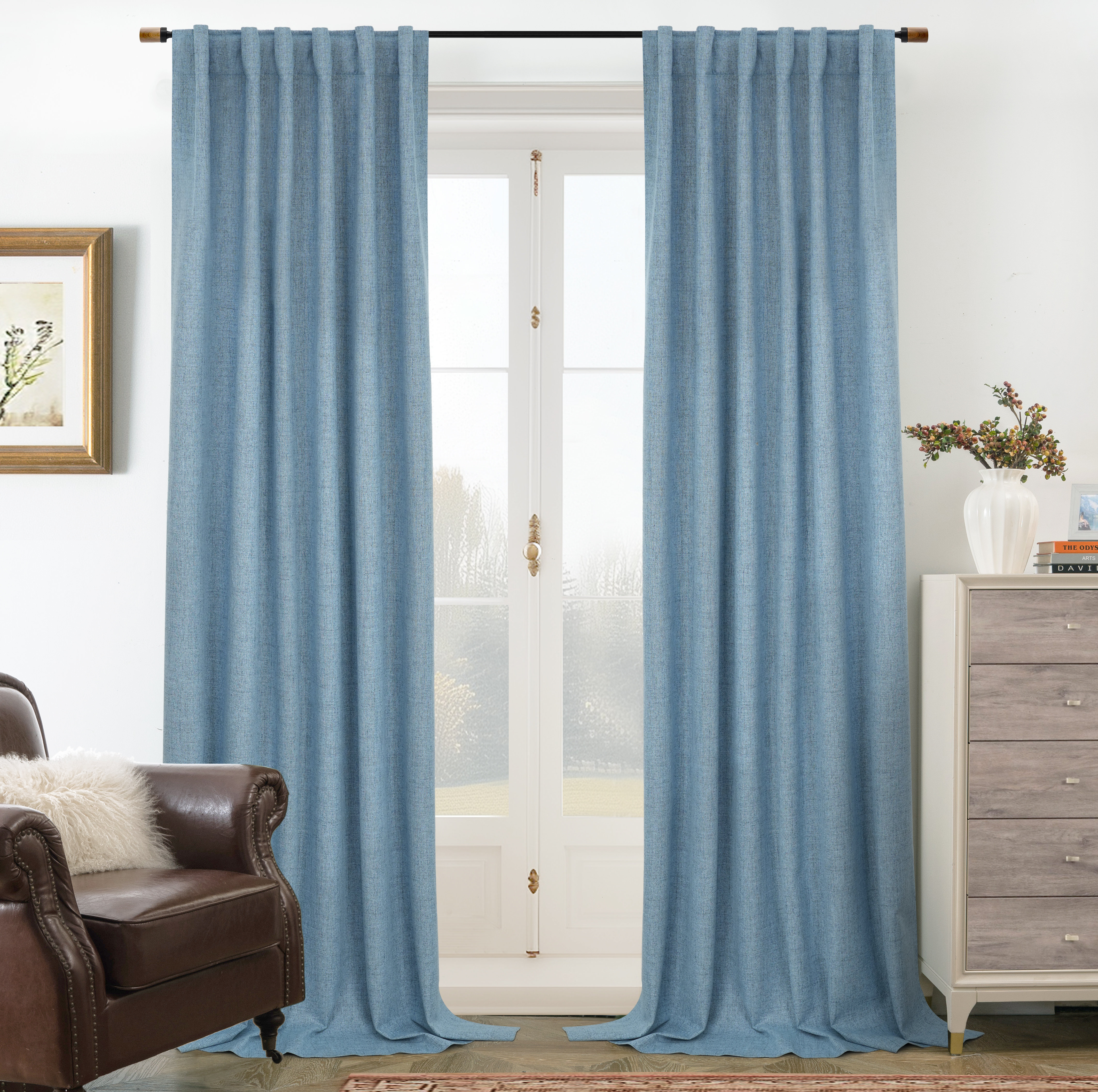 Gracie Oaks 100% Blackout Linen Textured Curtains Farmhouse Thermal ...
