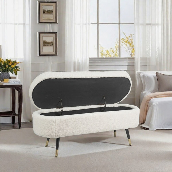 Mercer41 Maren Fully Padded Boucle Storage Bench Wood Stiletto Legs ...