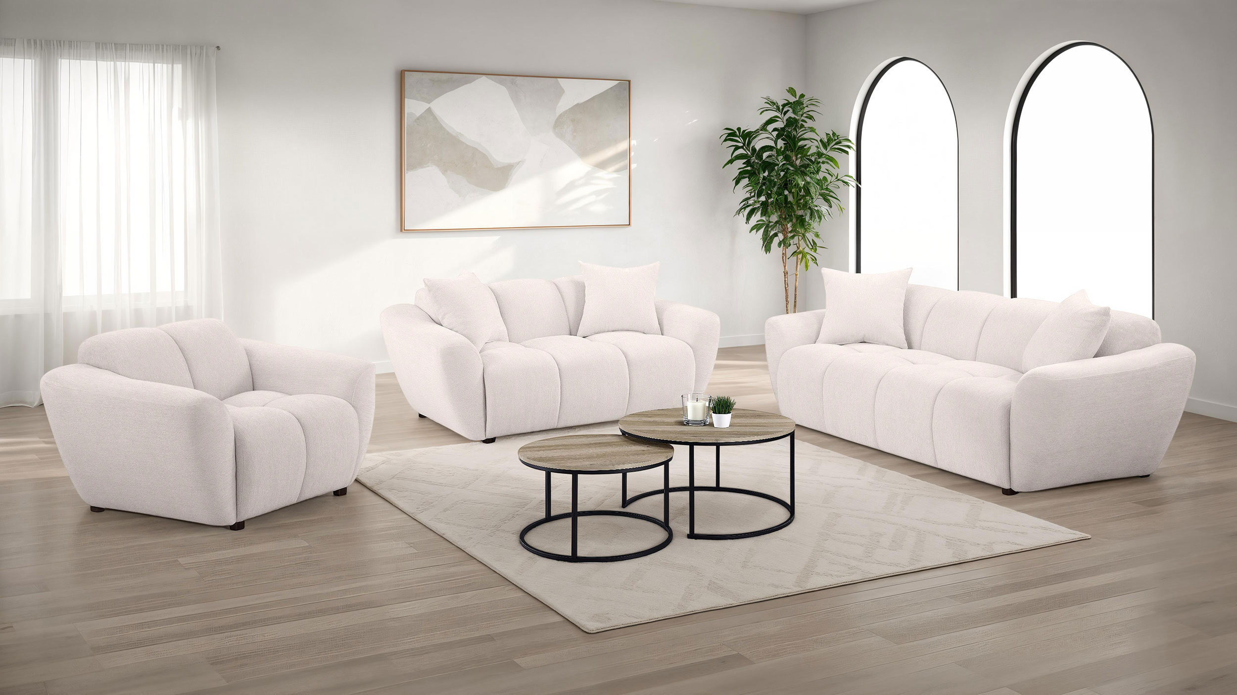 Ebern Designs Lowther 3-Piece Chenille Splayed Arm Sofa Set Greige ...