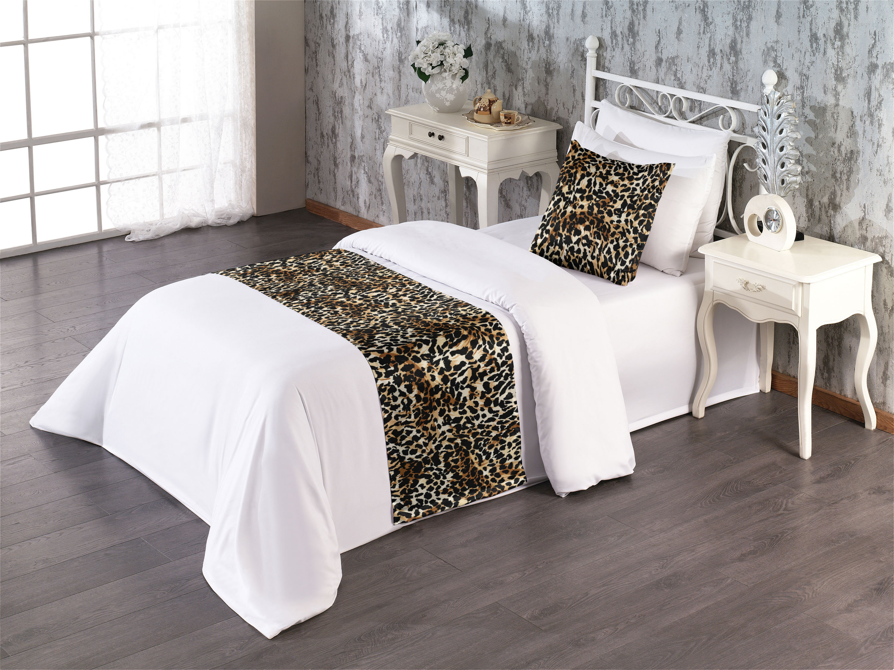 Ambesonne Leopard Print Bed Runner Set Wild Big Cat Skin Art Caramel ...