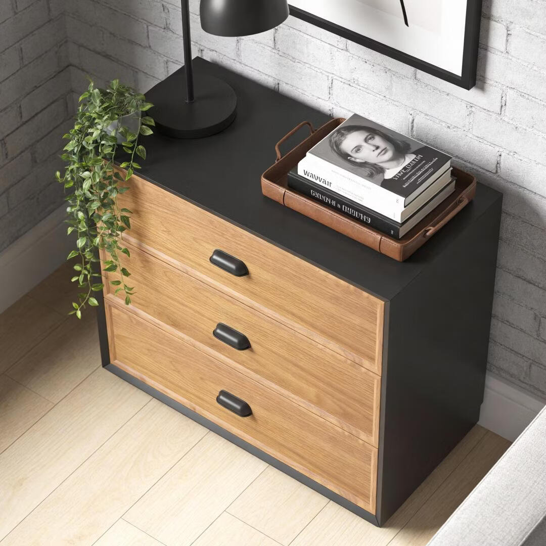 Red Barrel Studio® 31.49 Inch Modern 3 Drawer Dresser Engineered Wood Chest of Drawers with ...