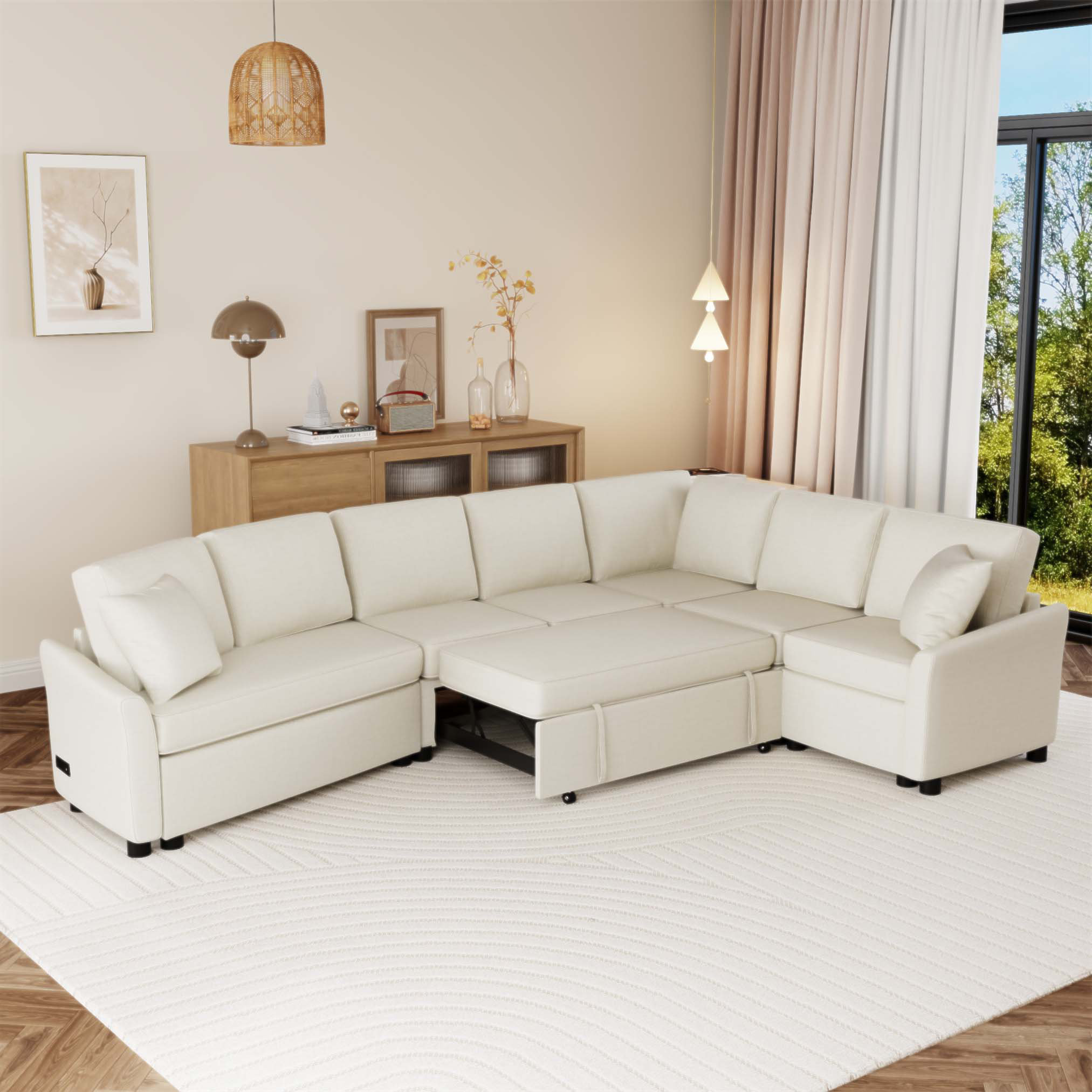 Latitude Run® 124.8"L-Shaped Sofa Convertible Sofa Bed Pull Out Sofa ...