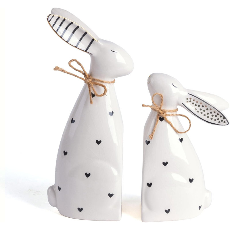 August Grove 2Pcs Tabletop Ceramic White Rabbit Statue Figurine ...