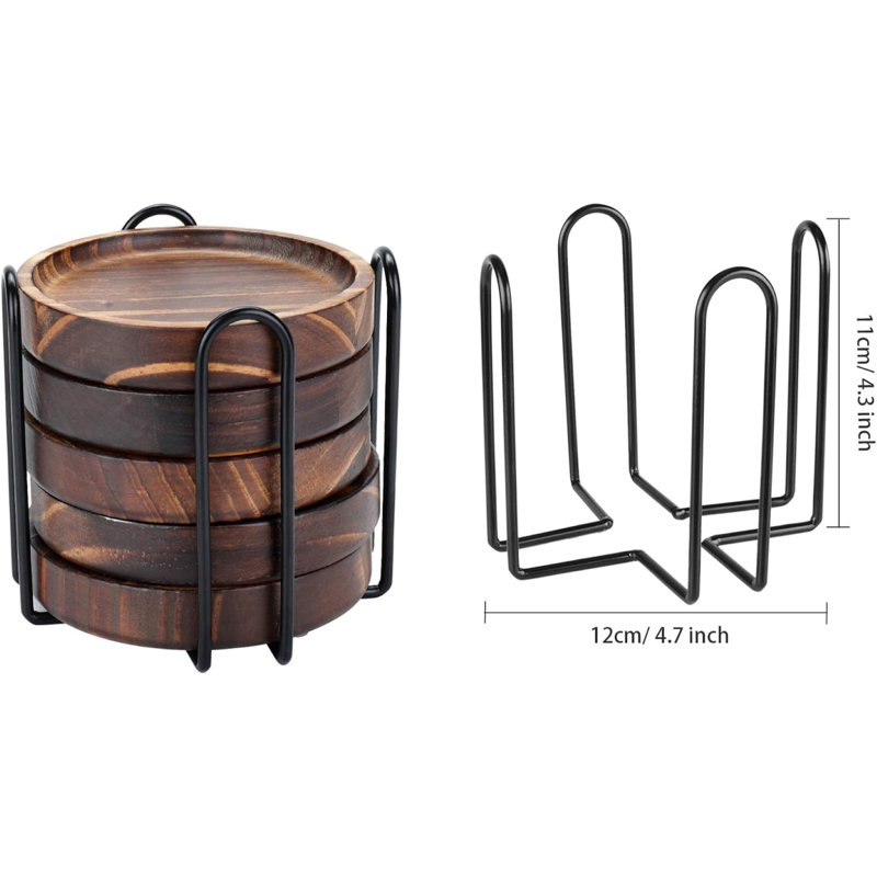 Millwood Pines Wood Round 5 Piece Coaster Set | Wayfair