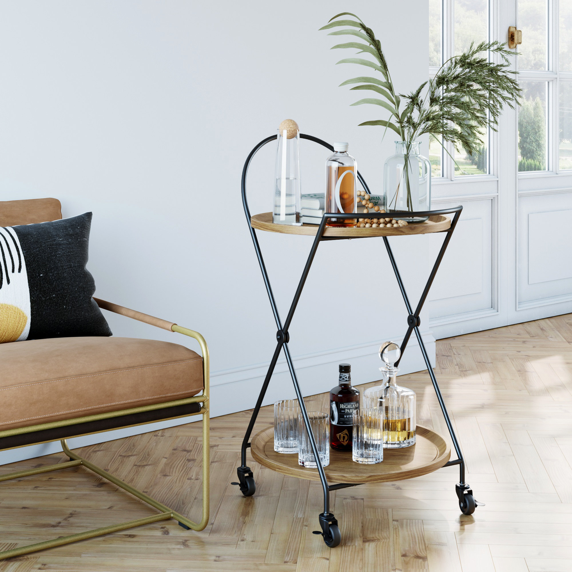 Wrought Studio™ Fairport 2-Tier Bar Cart & Reviews | Wayfair