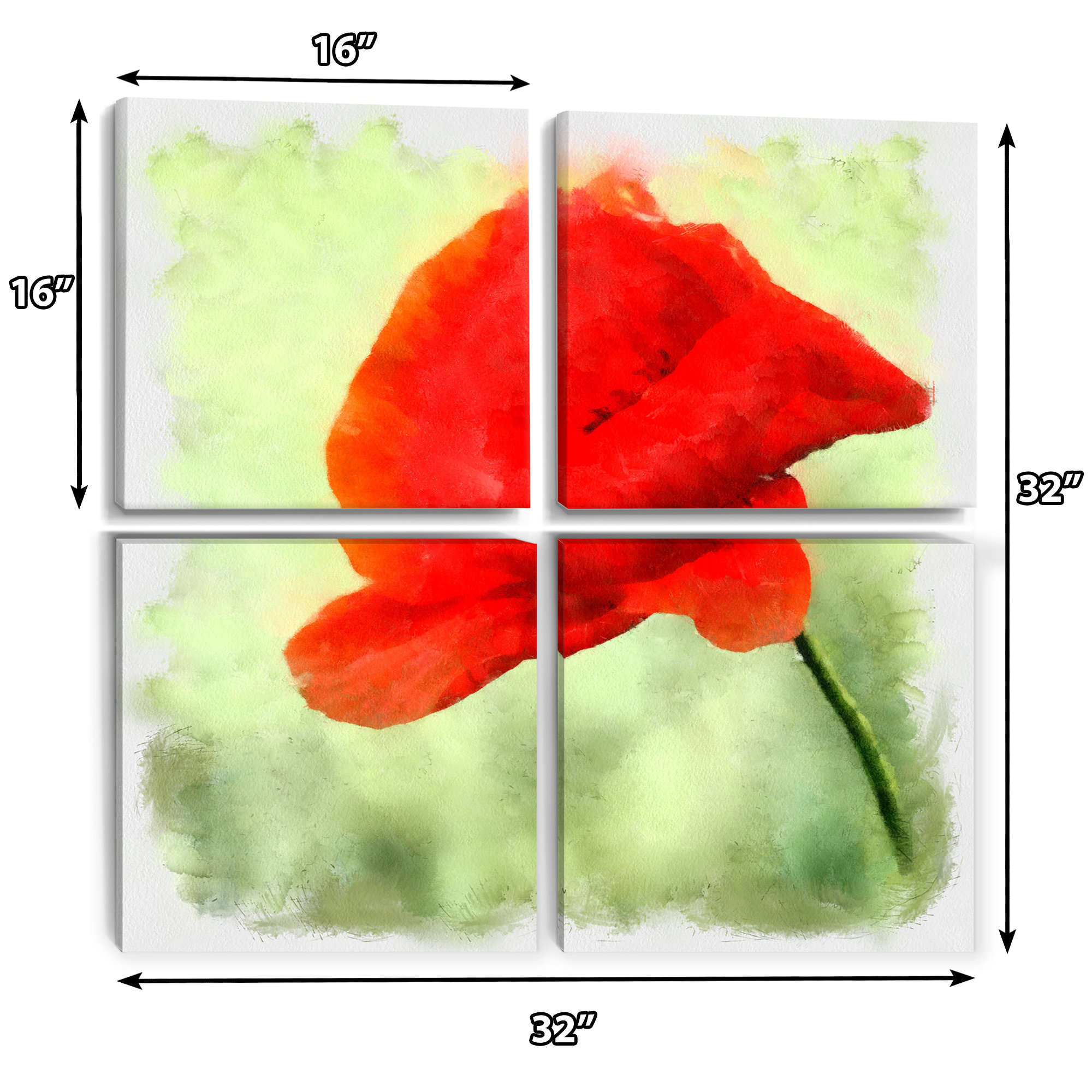 Red Barrel Studio® Big Red Poppy Flower Watercolor - Floral Canvas Wall ...