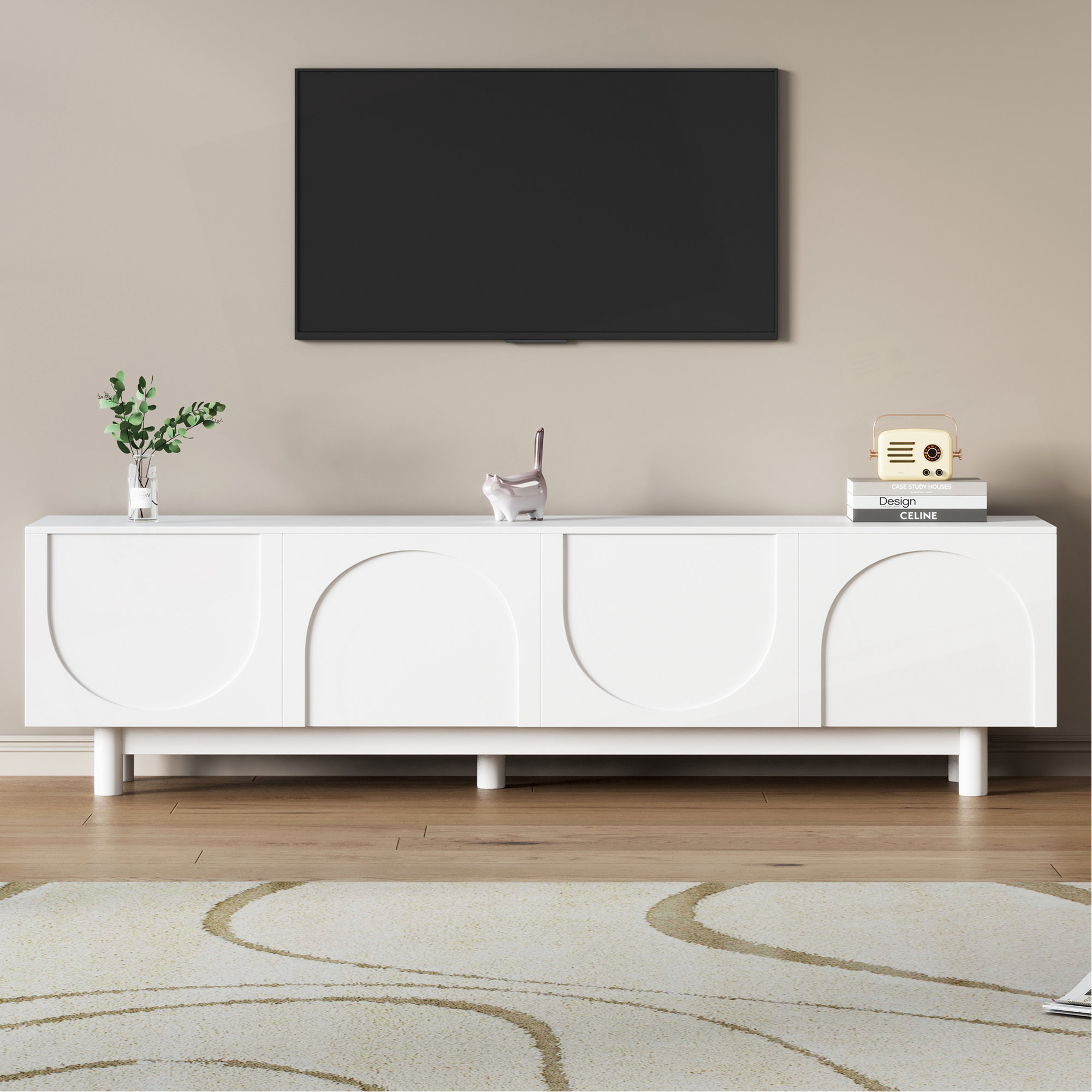 Mr Hua Graceful TV Stand With Arch Cabinets And Solid Wood Legs ...