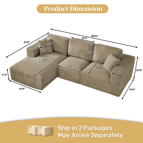 Ebern Designs Upholstered Cloud Couch Modular Sectional Sofa With 1 ...