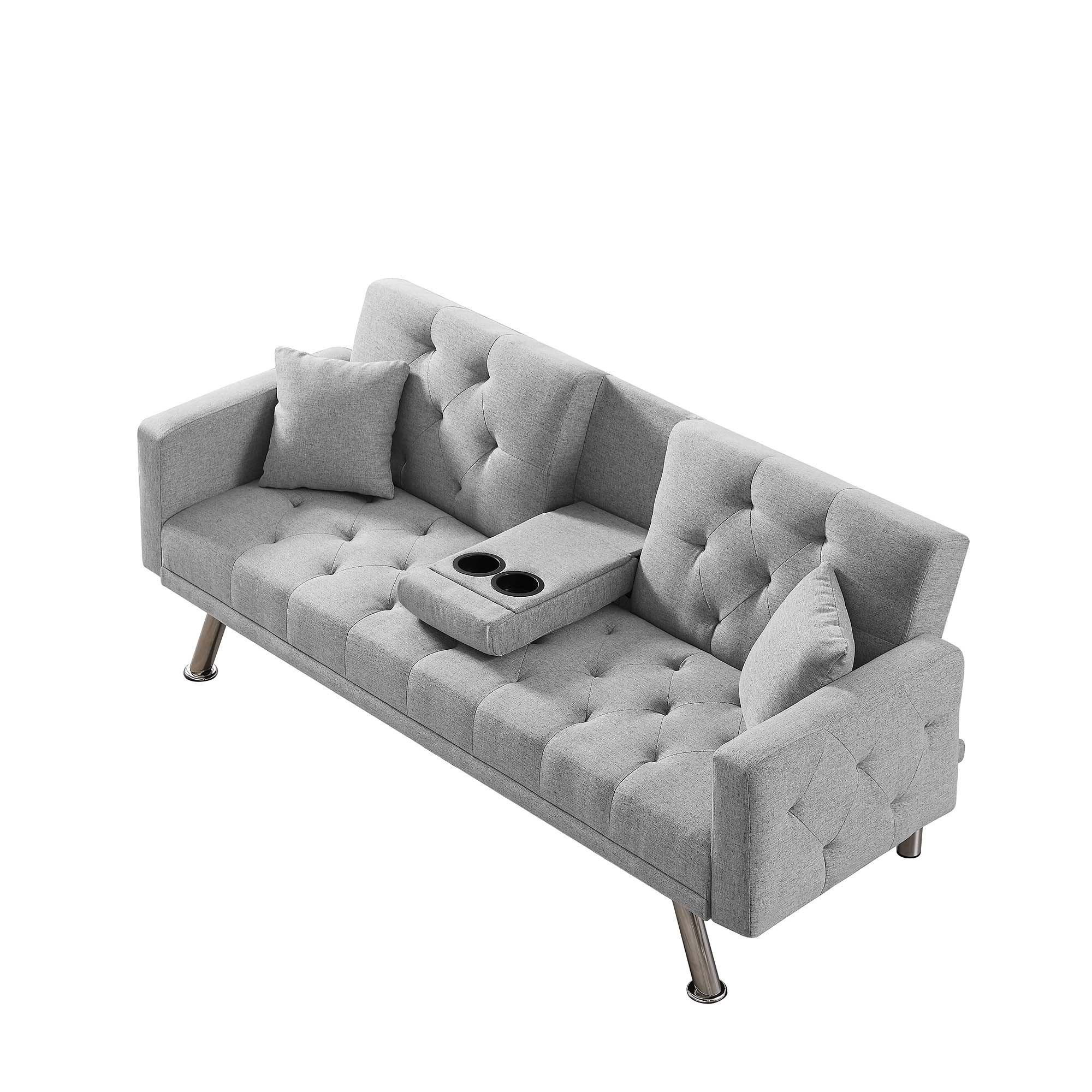 Elegance Plexi Home Square Arm Armrests,Linen Convertible Sofa And Daybed | Wayfair