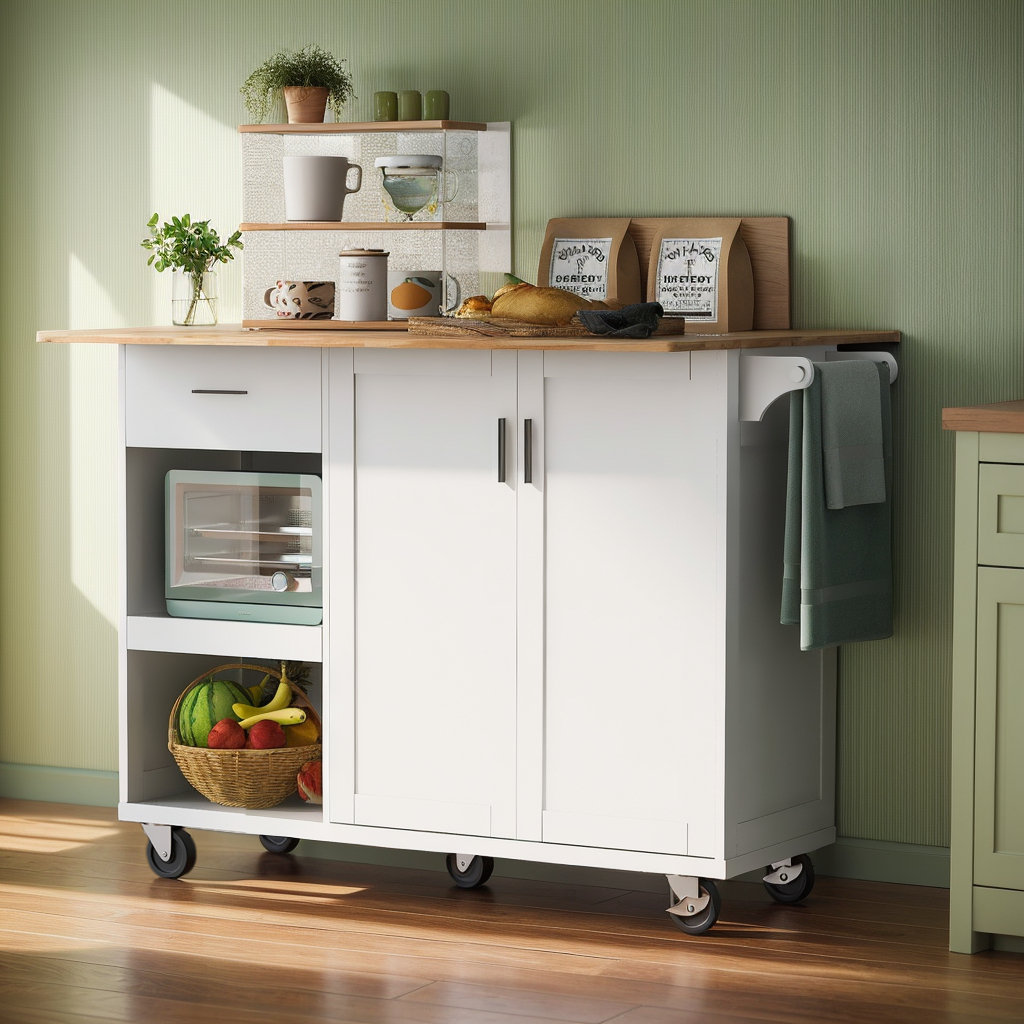 Red Barrel Studio® Kitchen Island with Collapsible Countertop, Storage ...