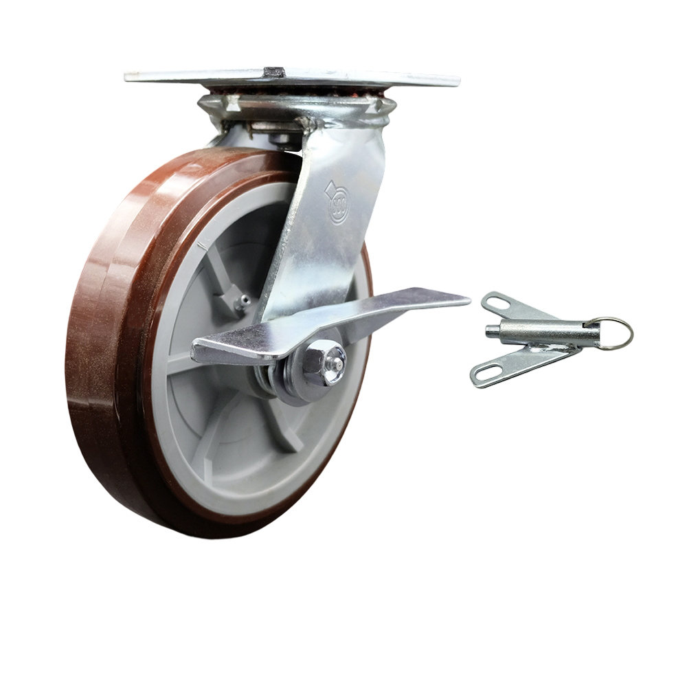 Service Caster Polyurethane with Roller Bearing and Brake/Swivel Lock ...