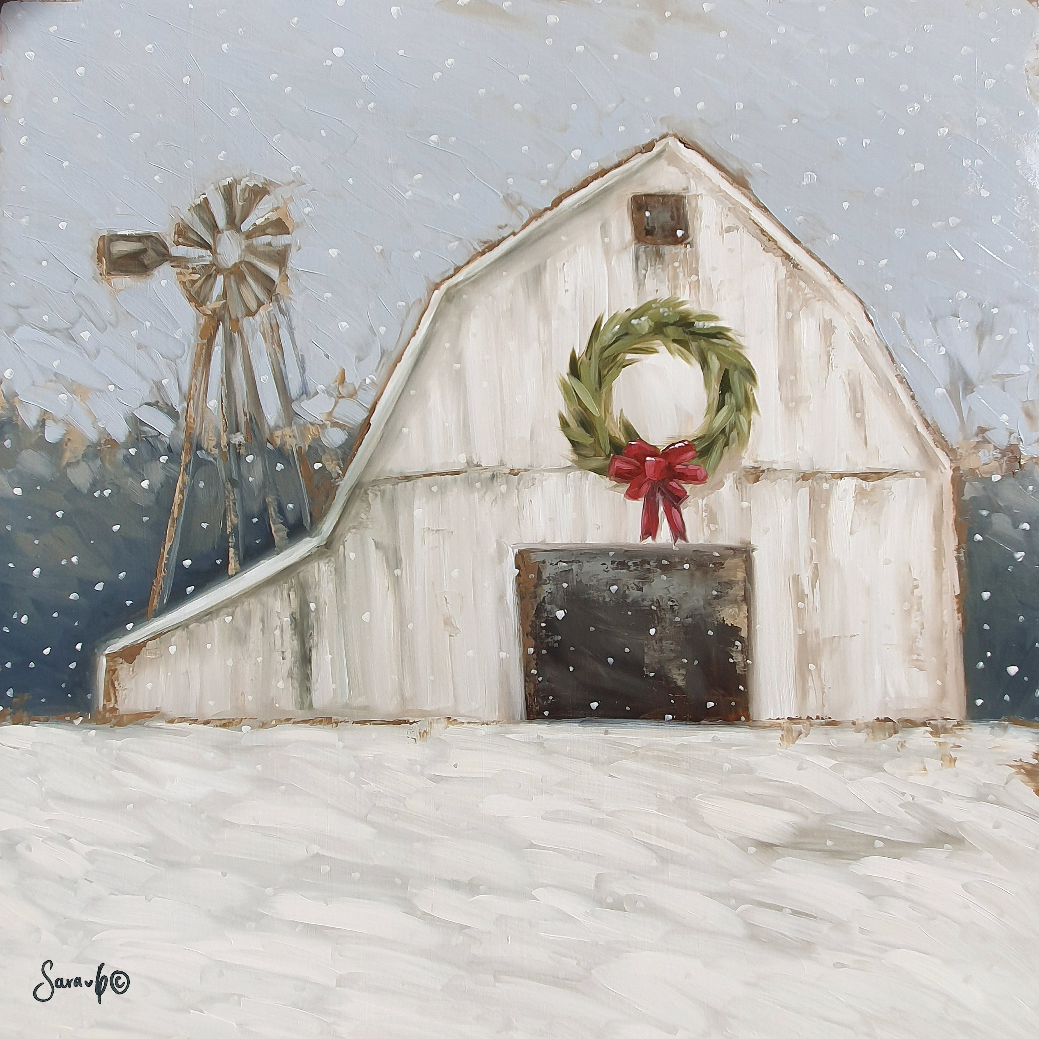 The Holiday Aisle® Jamalie Christmas Barn On Canvas by Sara G. Designs ...