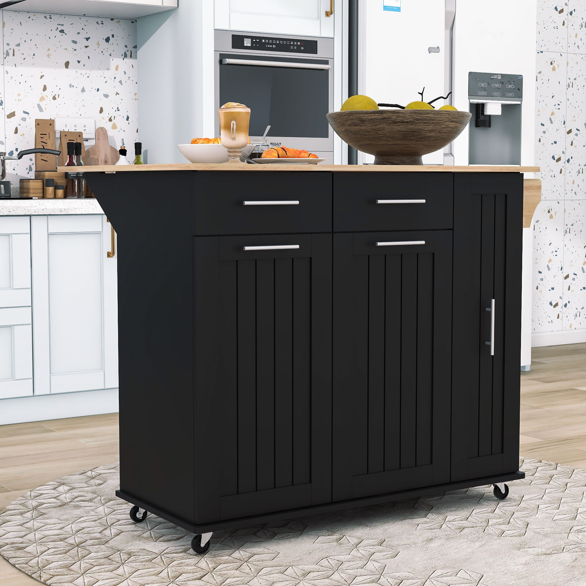 Lark Manor Mobile Kitchen Island Cart with 3-Tier Pull-Out Storage ...
