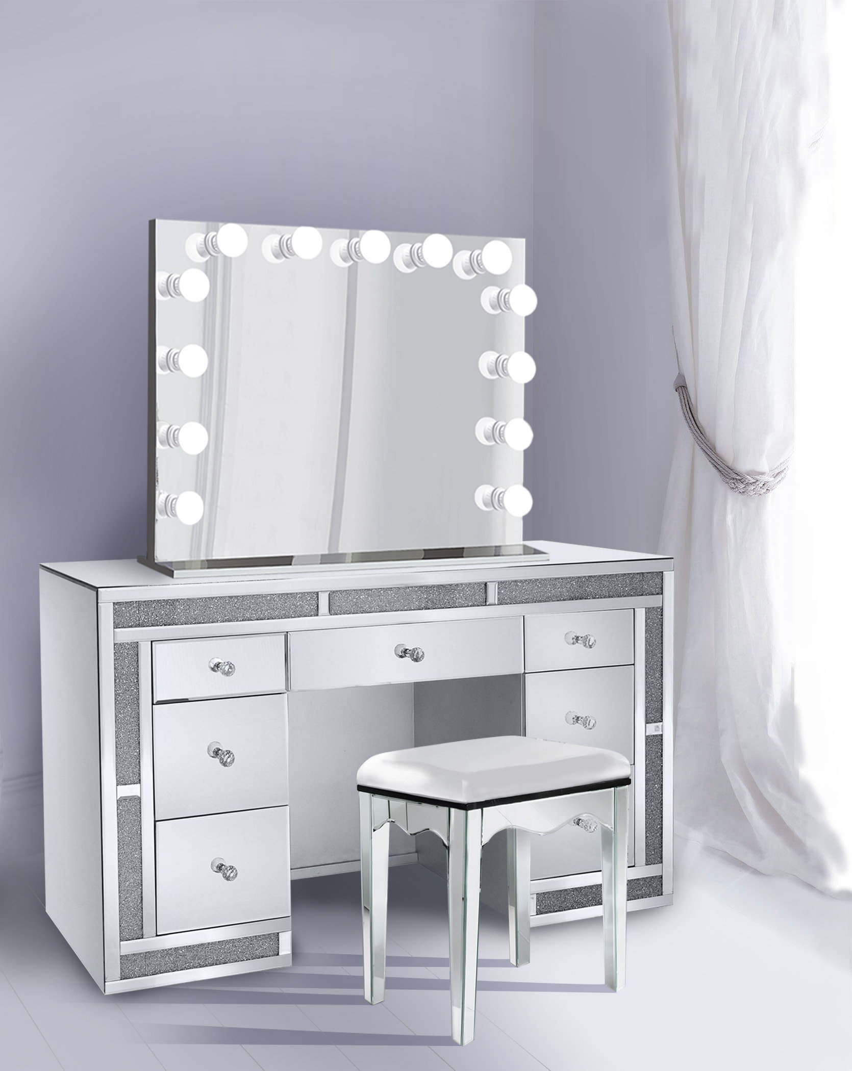 Everly Quinn Chau Glam-crystal Mirrored Vanity with Mirror | Wayfair
