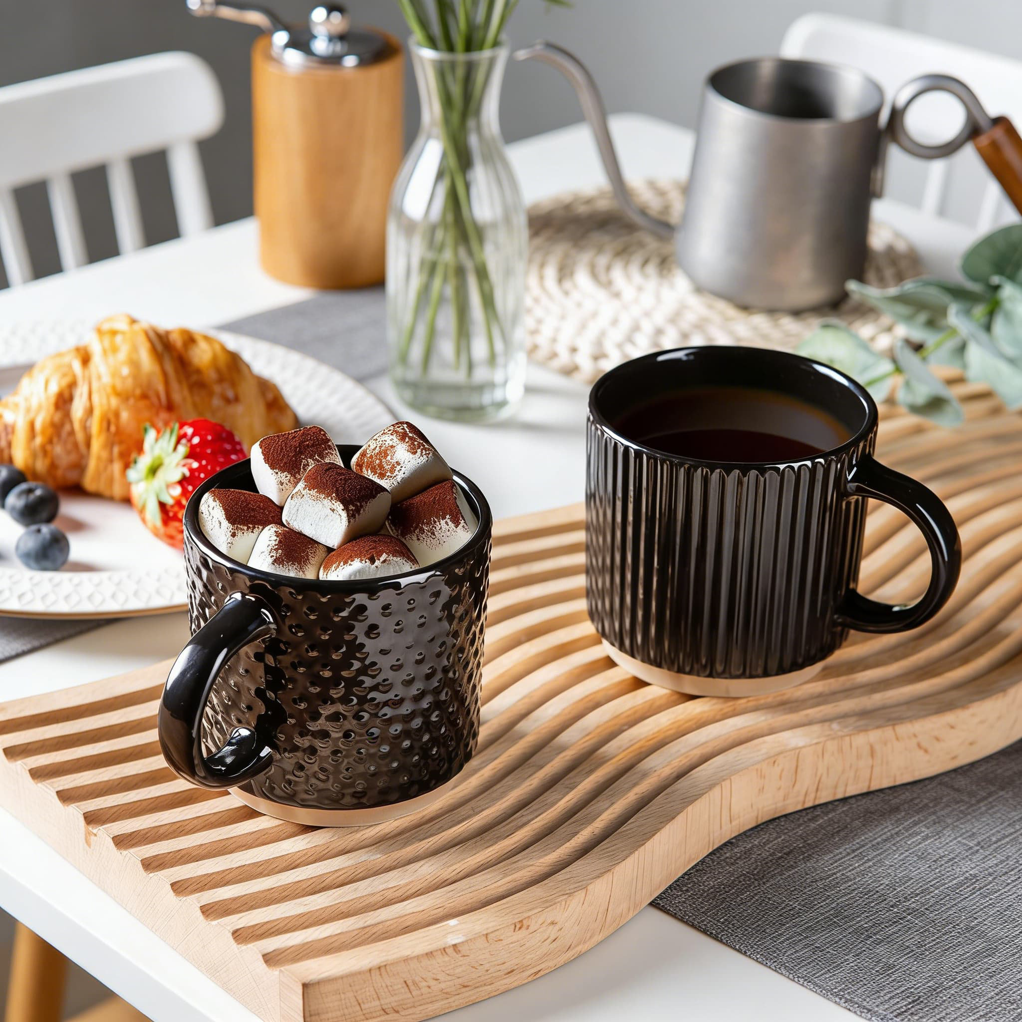 East Urban Home Ceramic Coffee Mugs Set Of 4 With Stand And Saucers ...