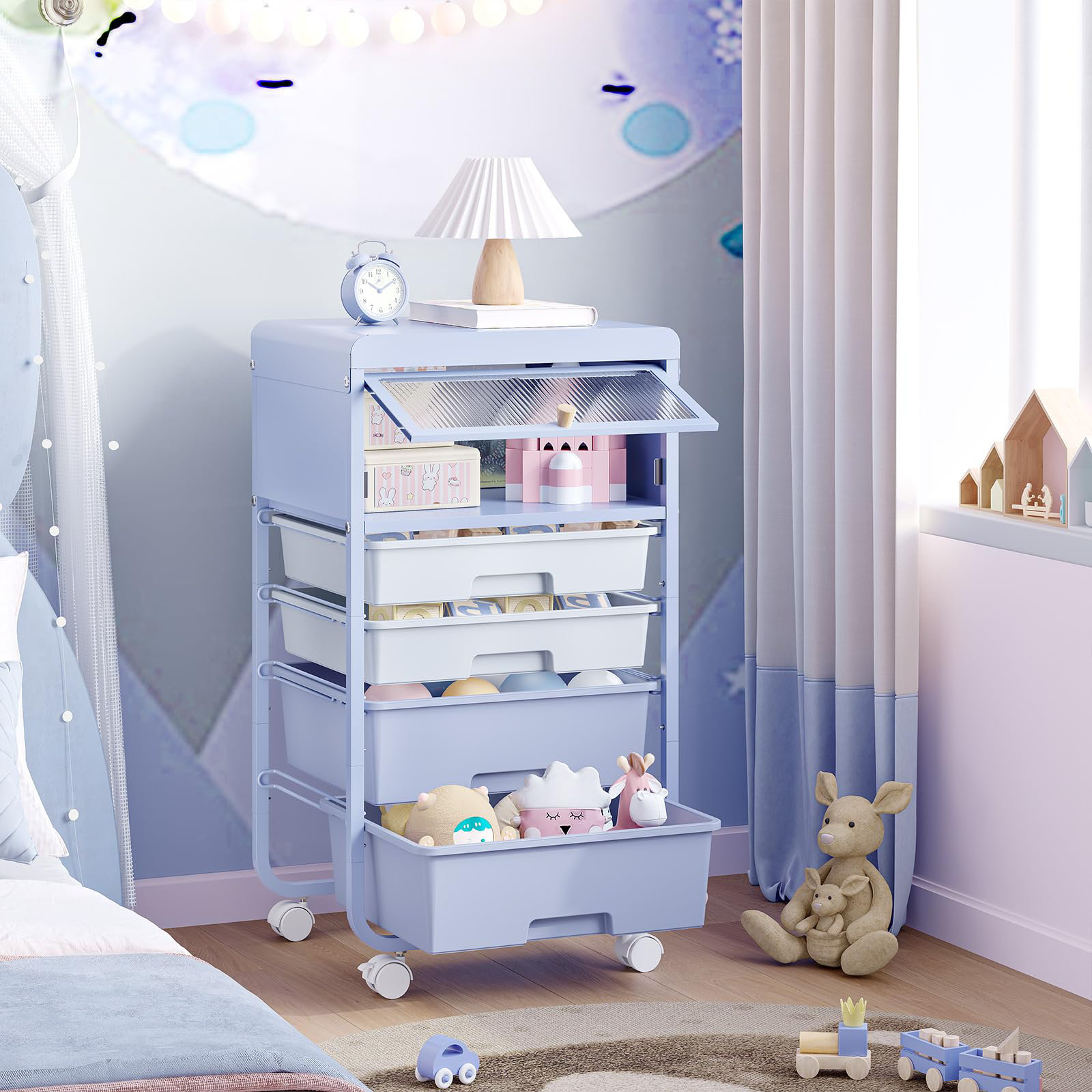 Rebrilliant Purple Storage Cart With 4 Drawers, Lockable Wheels ...