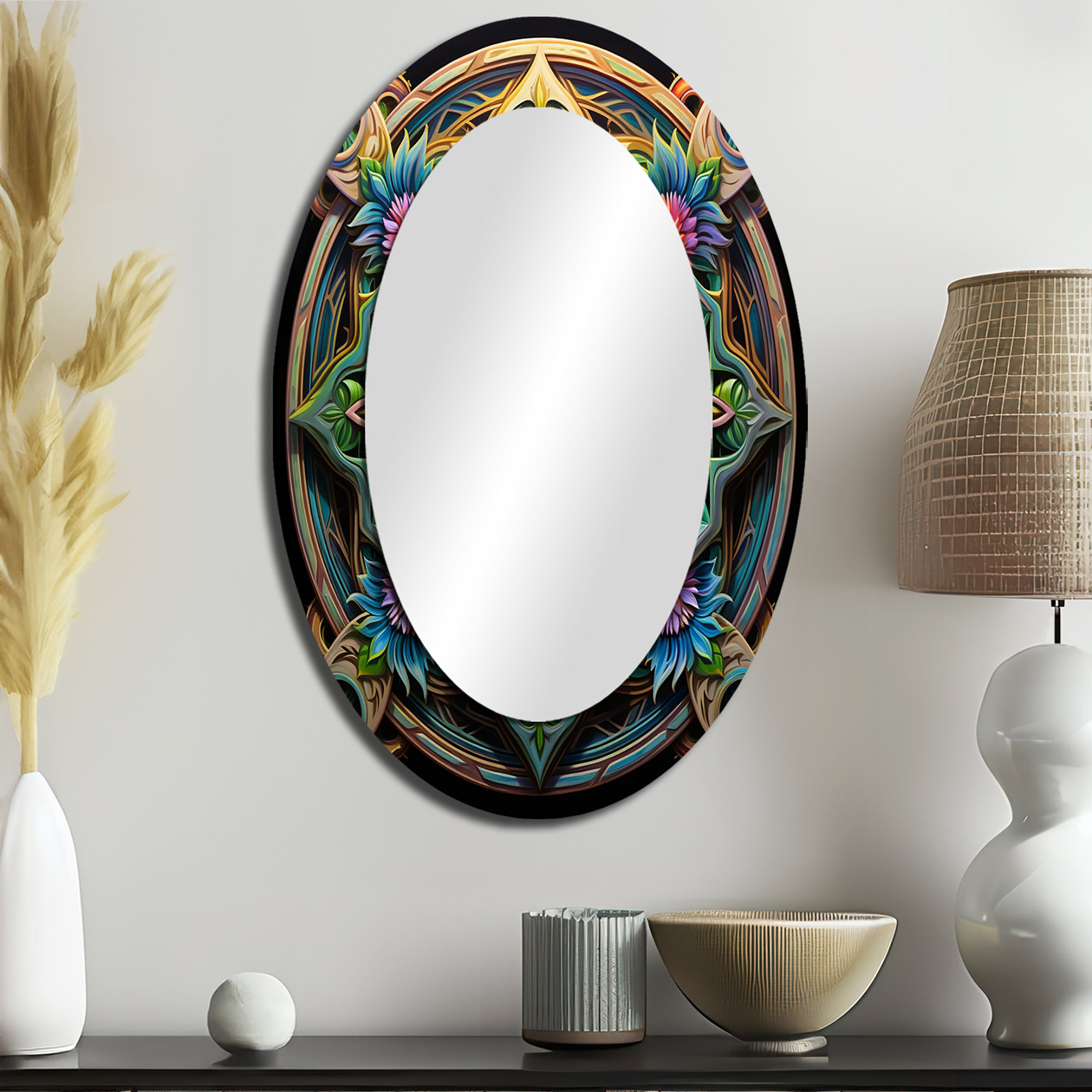 Dakota Fields Ancient Colourful Magical Mandala I - Pink Oval Wall ...