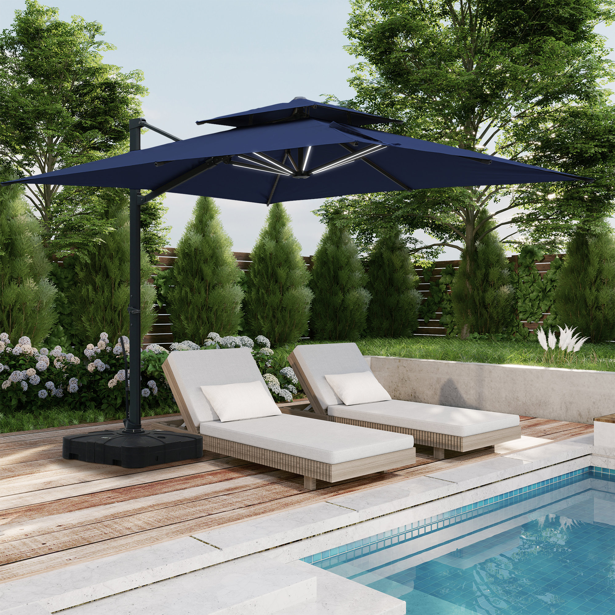 Hokku Designs Zamari 118.11'' Lighted Cantilever Umbrella with Crank ...