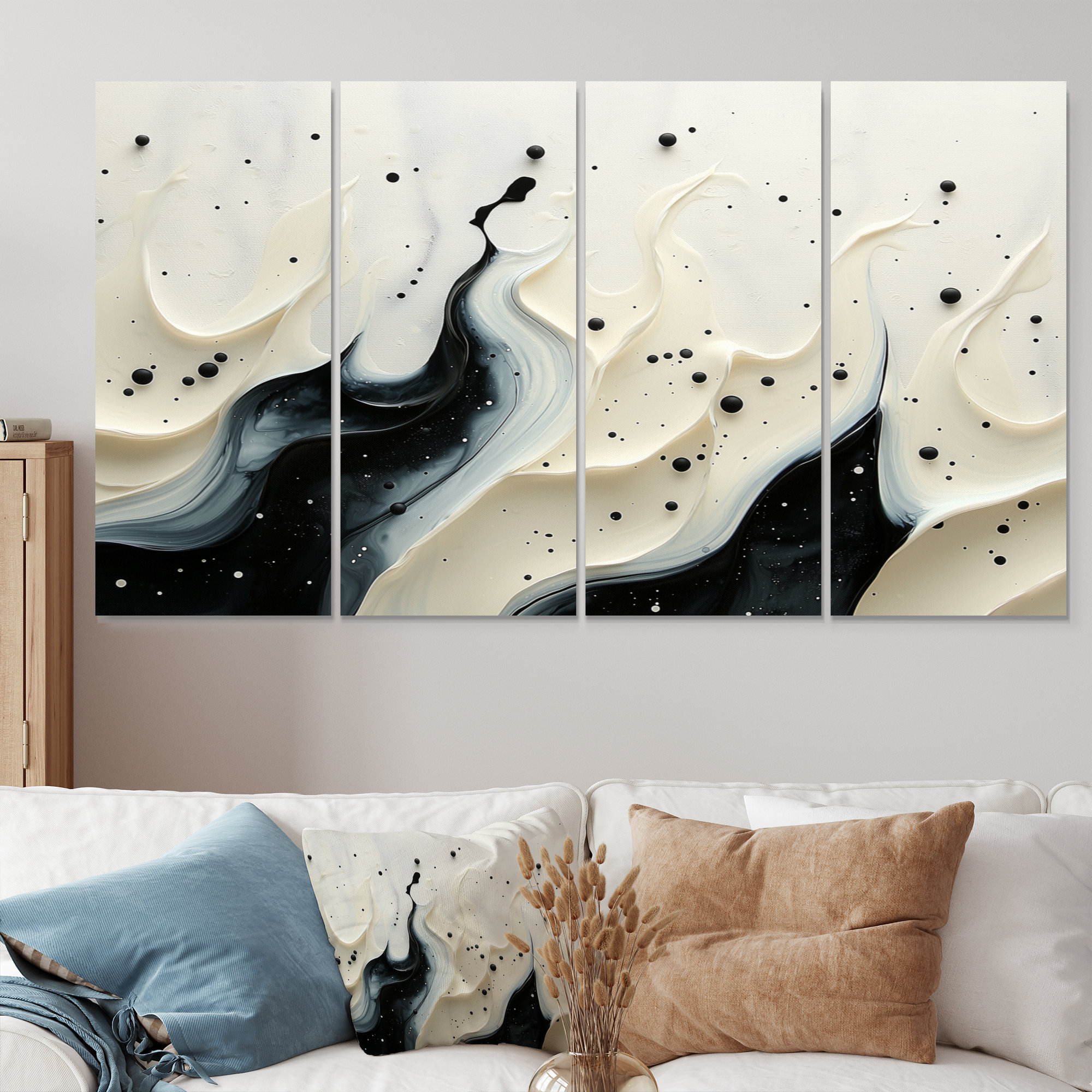 Orren Ellis Black White Wave Rhythmic River I - Drip Painting Wall Art ...