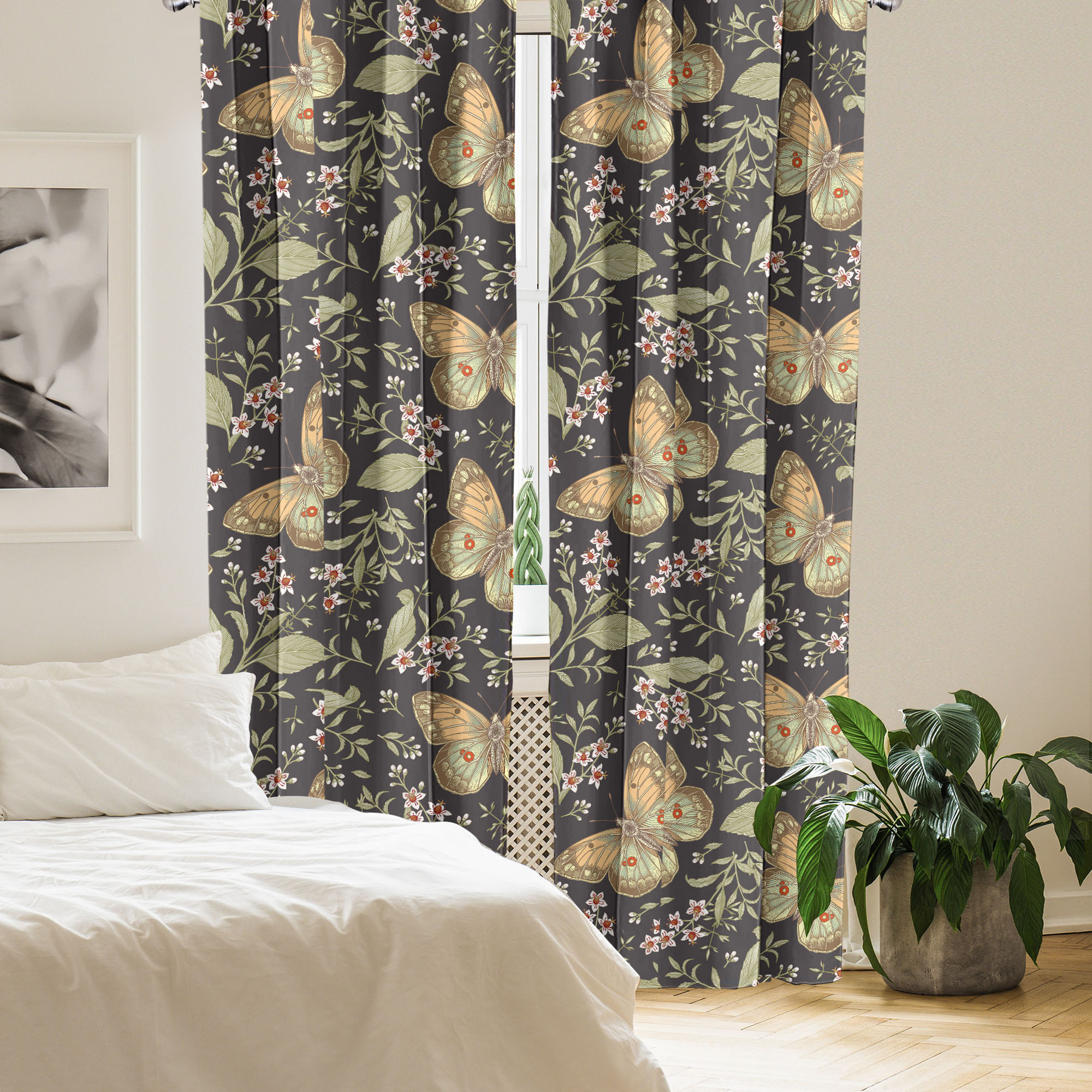East Urban Home Spring Curtains Moths Flowers Butterflies Pair 427498 ...