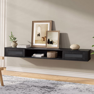 Ebern Designs Modern Black Floating TV Stand up to 90" TV Wall Mount ...