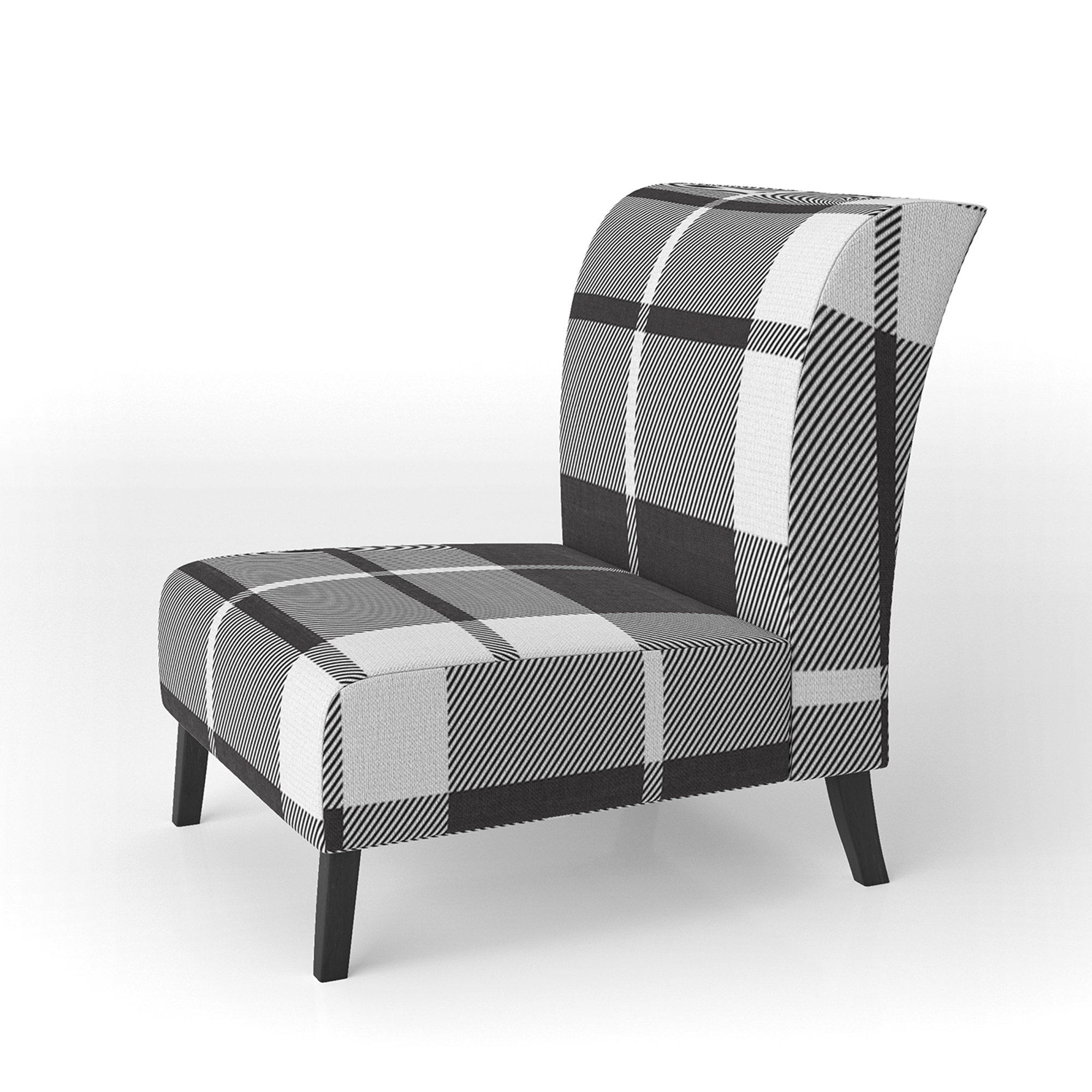 Orren Ellis Black And Silver Checked Tartan - Upholstered Patterned ...