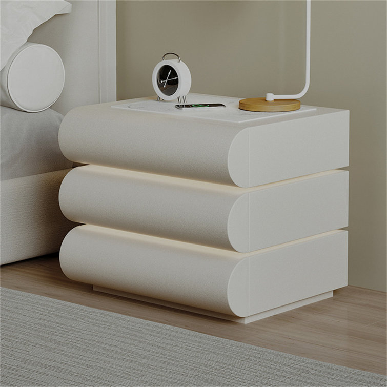 Charvis 360 ° Rotating Solid Wood Three Drawer Bedside Table with Sound ...