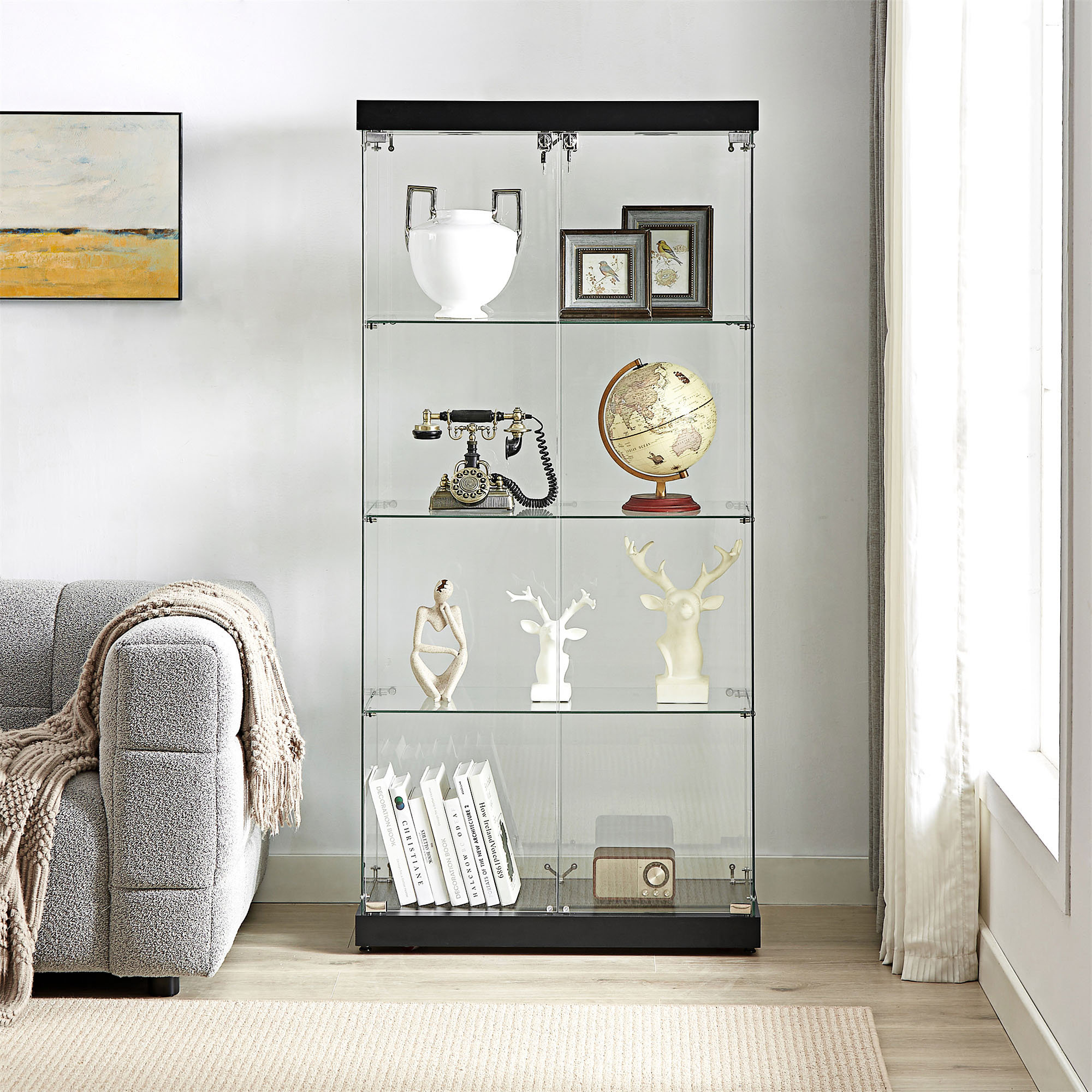 Ivy Bronx 4-Tier Glass Double Door Glass Cabinet | Wayfair