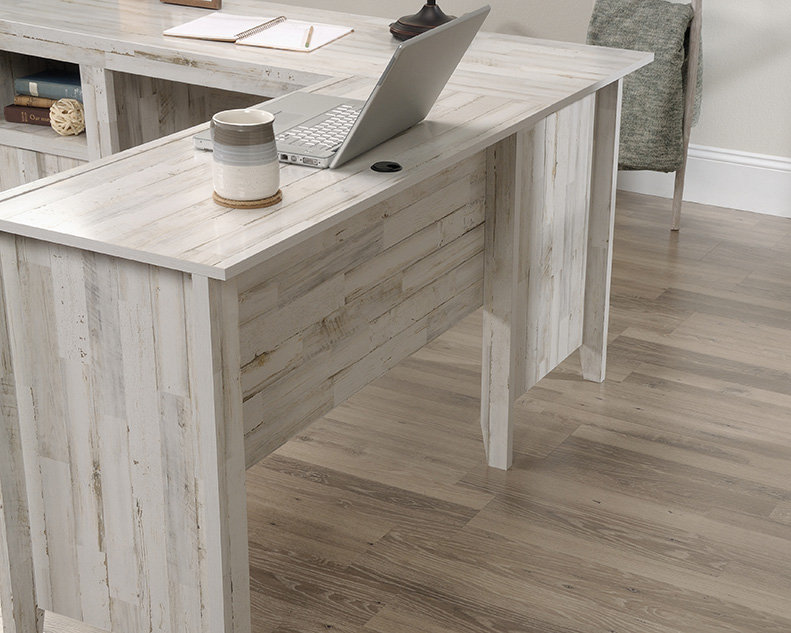 Inbox Zero Rustic L-Shaped Desk in White Plank | Wayfair