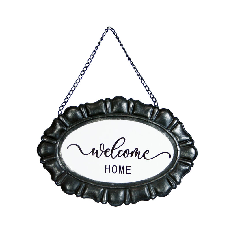 Winston Porter VIP Metal 15 in. Black Oval Hanging Welcome Sign | Wayfair