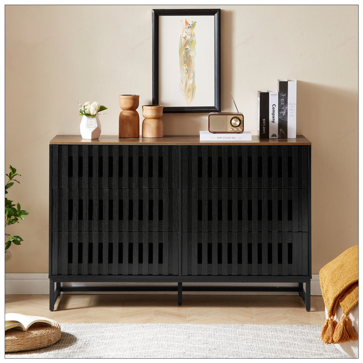 Ivy Bronx Modern Double Dresser with Slatted Grille and Ample Storage ...
