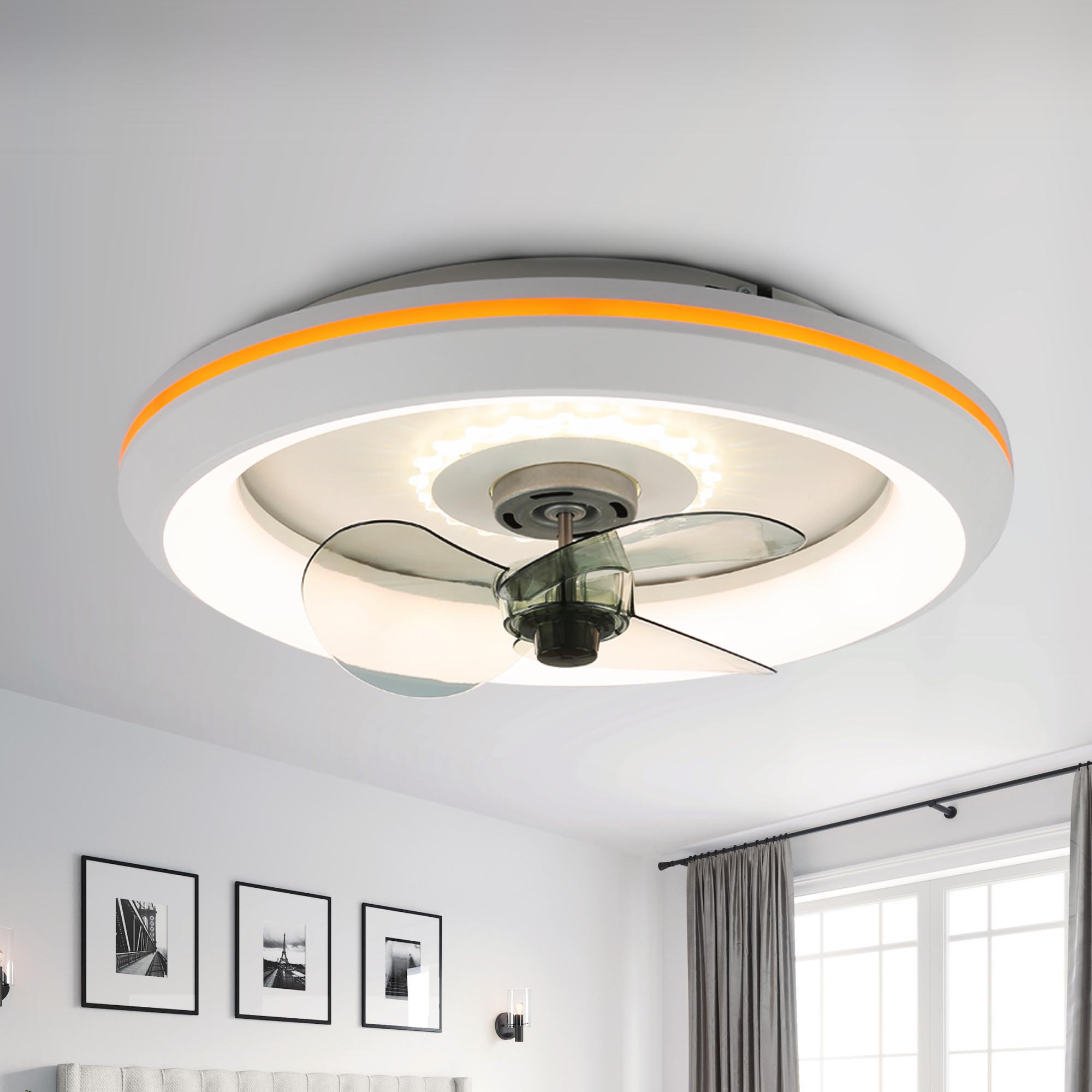 Wrought Studio Denislav Low Profile Flush Mount Ceiling Fan with Lights ...