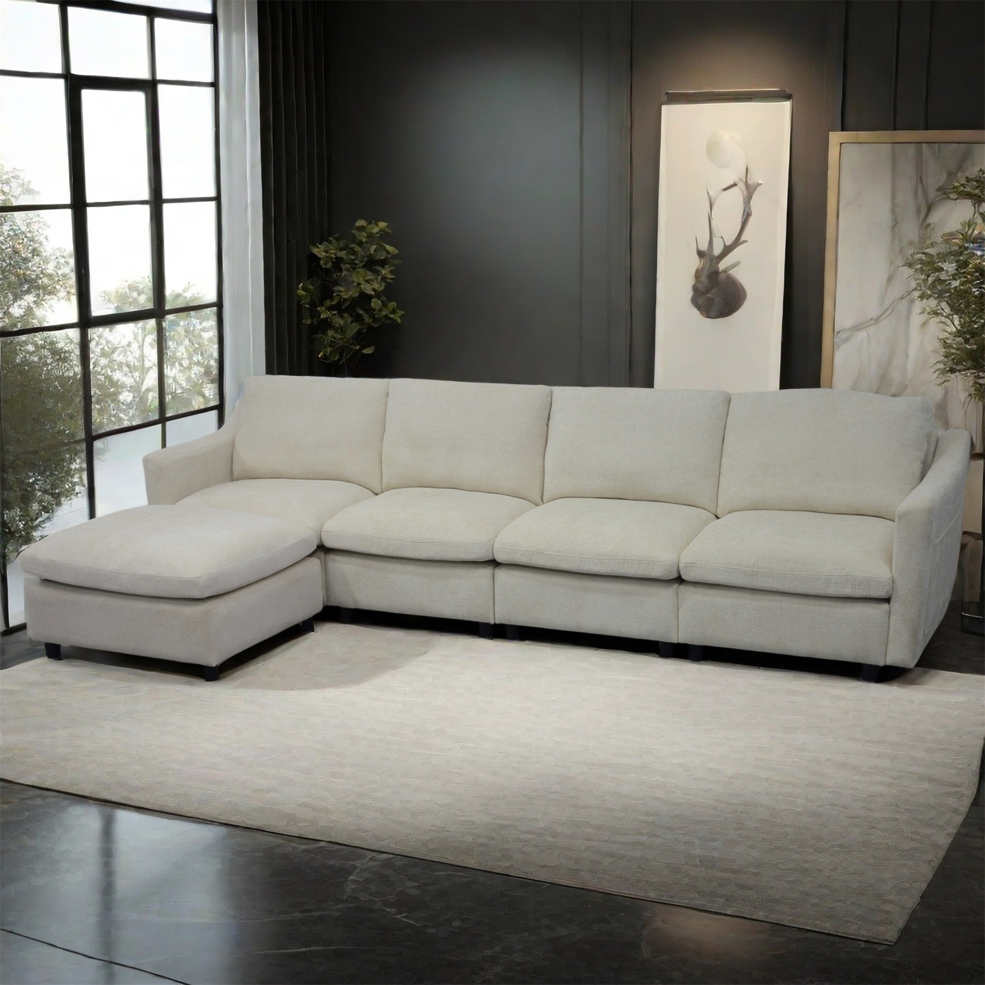 Latitude Run® Comfortable Modular Sofa With Ottoman And Armrest Pockets ...