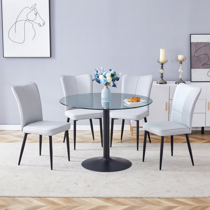 Ivy Bronx Round Glass Top Pedestal Dining Set | Wayfair