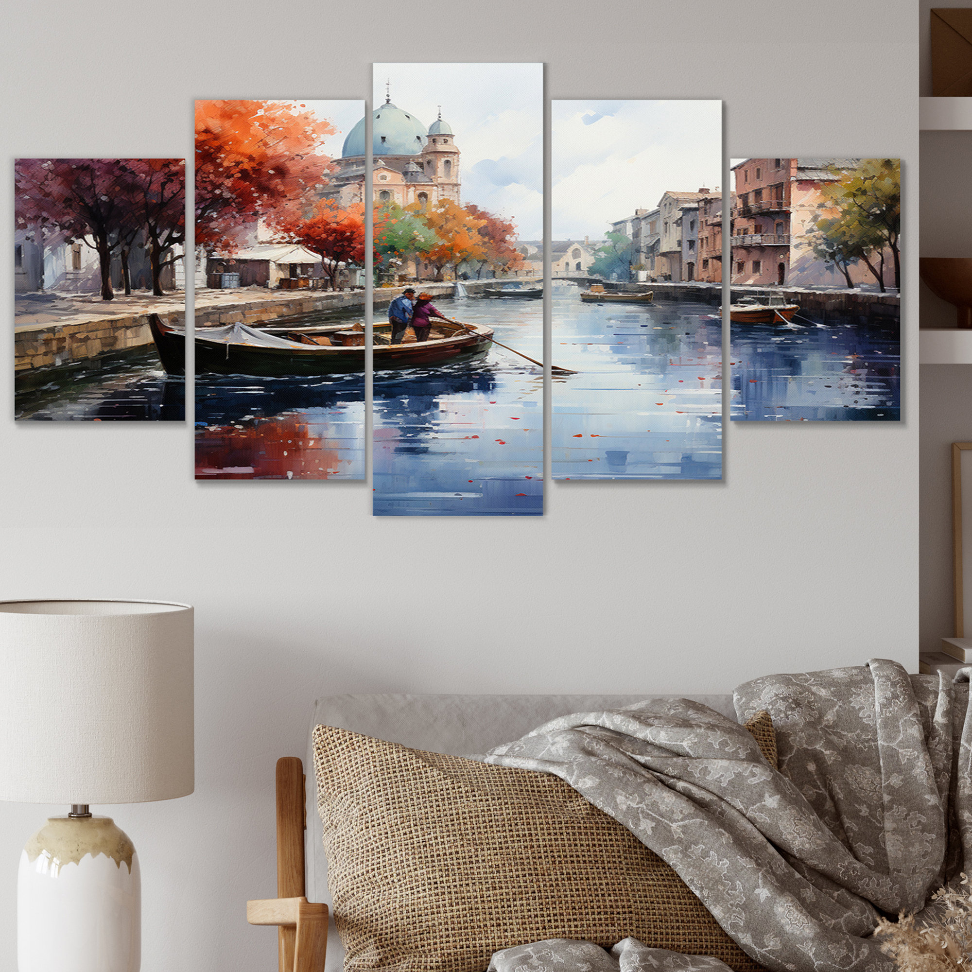 Design Art 5 Orange Canal Waterways Pointillism II Wall Decor Set Metal ...