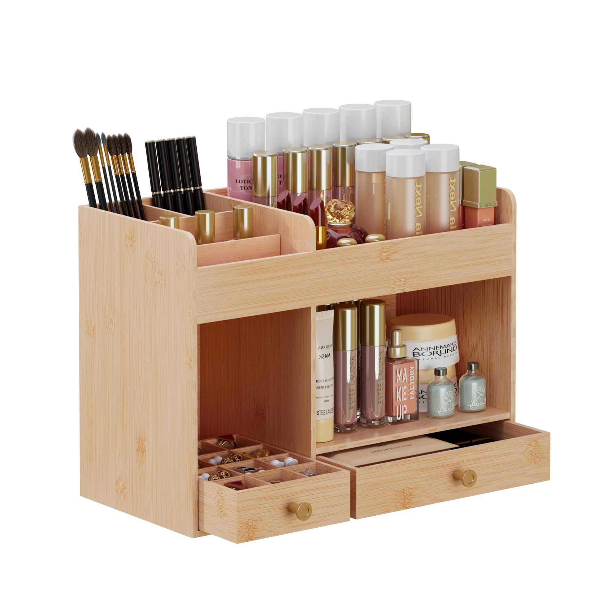 Latitude Run® Bamboo Makeup Organizer With Drawers | Wayfair