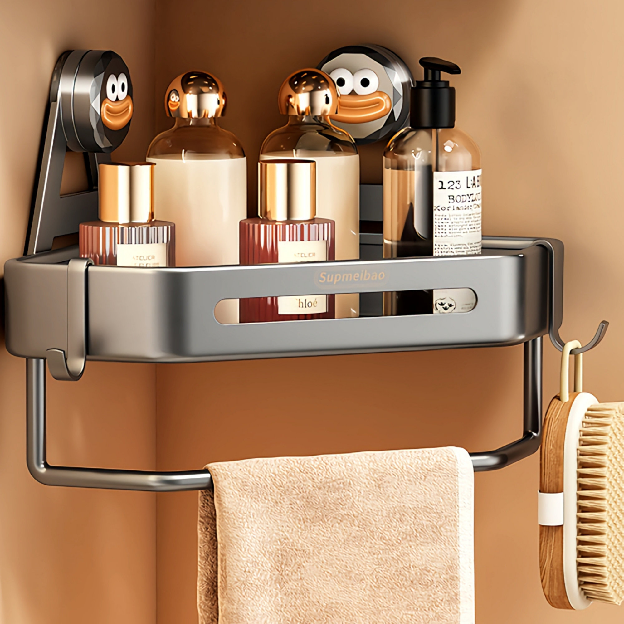 Rebrilliant Non Perforated Bathroom Storage Rack, Suction Cup Corner ...