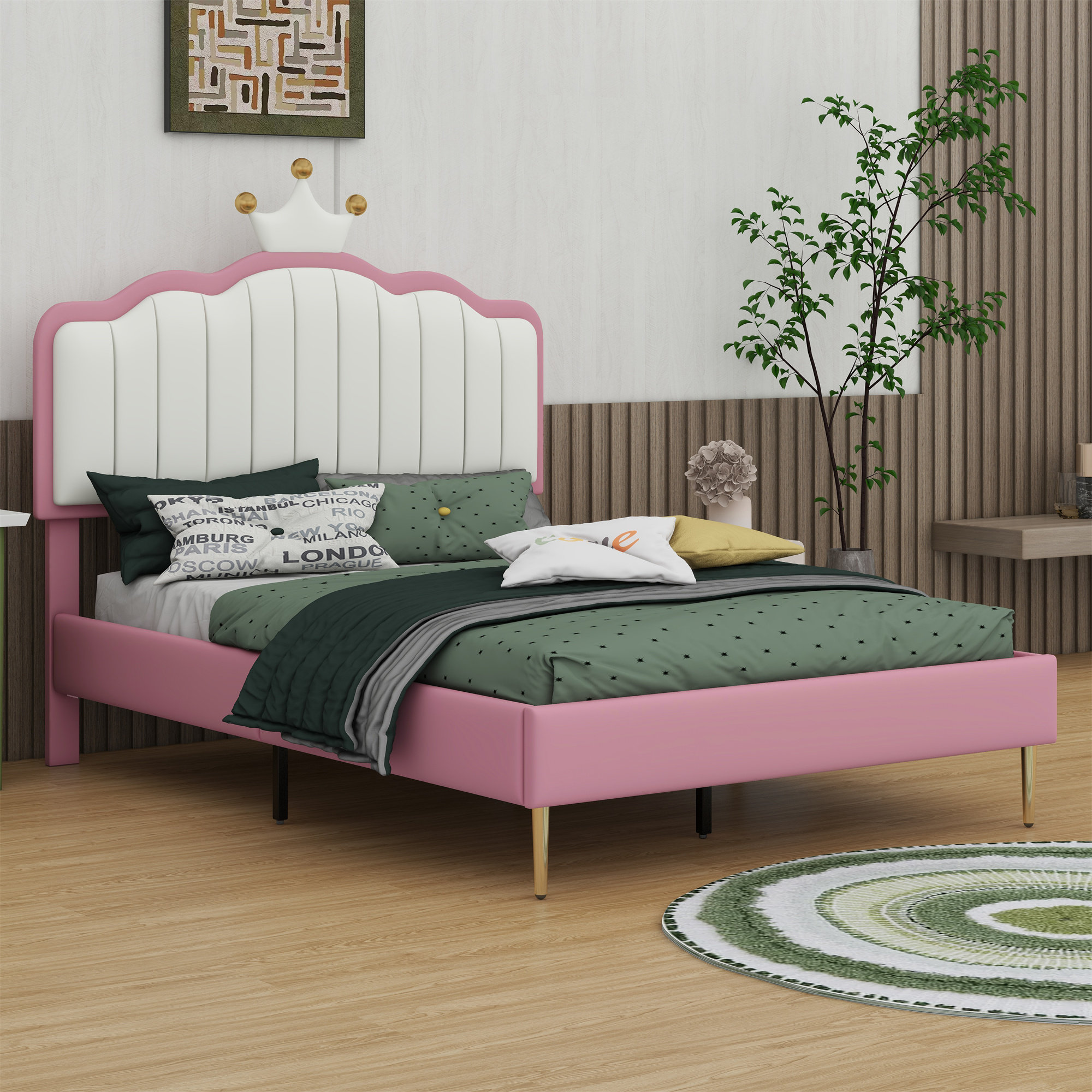 Gemma Violet Upholstered Princess Bed With Crown Headboard,With Light ...