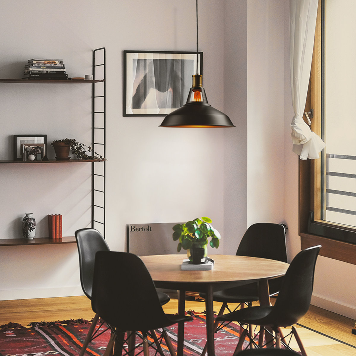 17 Stories Industrial Hanging Pendant Light, Matte Black Metal Shade ...