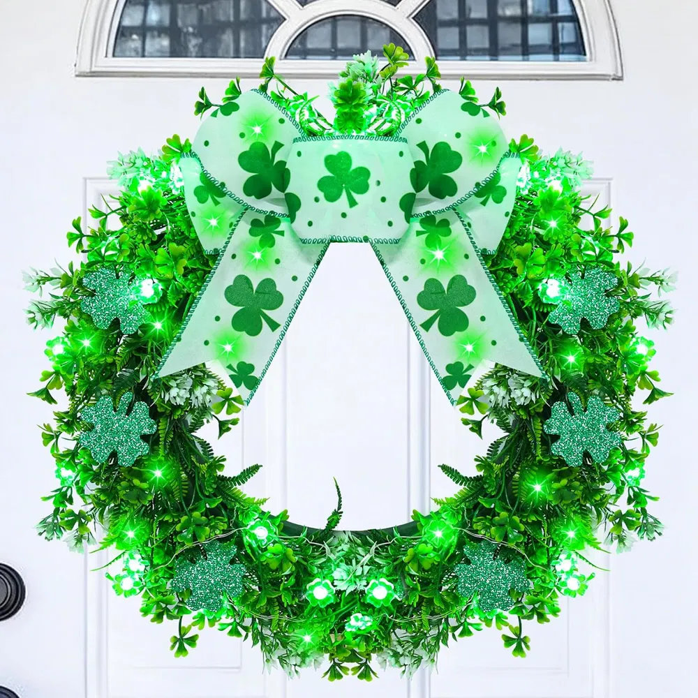 Mercer41 Lighted St. Patrick's Day Wreath For Front Door, 16 ...