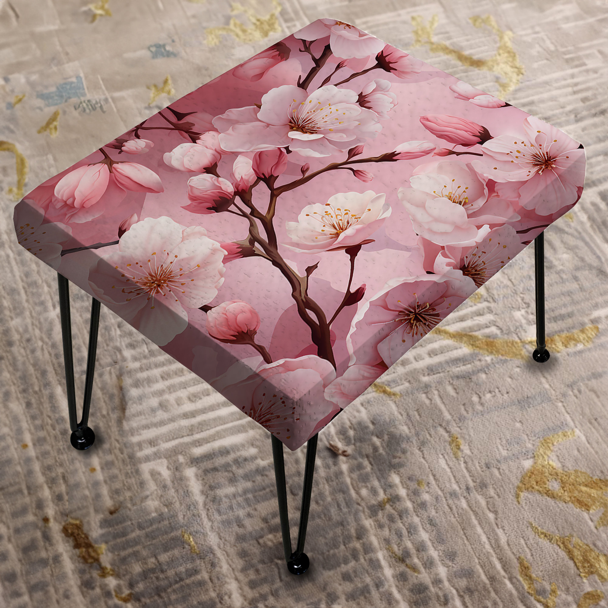 Design Art Pink Sakura Blossoms Floral I - Japanese Rectangle Ottoman ...