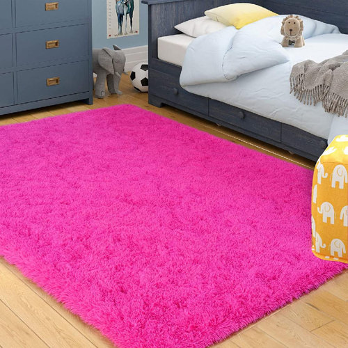 Mercer41 Deyssi Machine Woven Velvet Hot Pink Rug | Wayfair