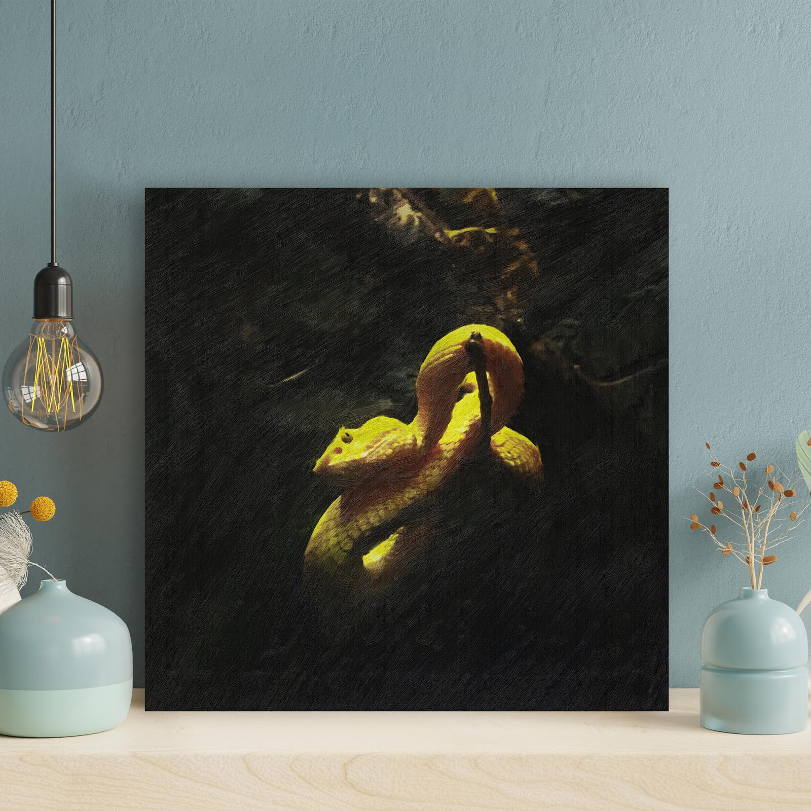 Latitude Run® A Yellow Snake Under Light - Wrapped Canvas Painting ...