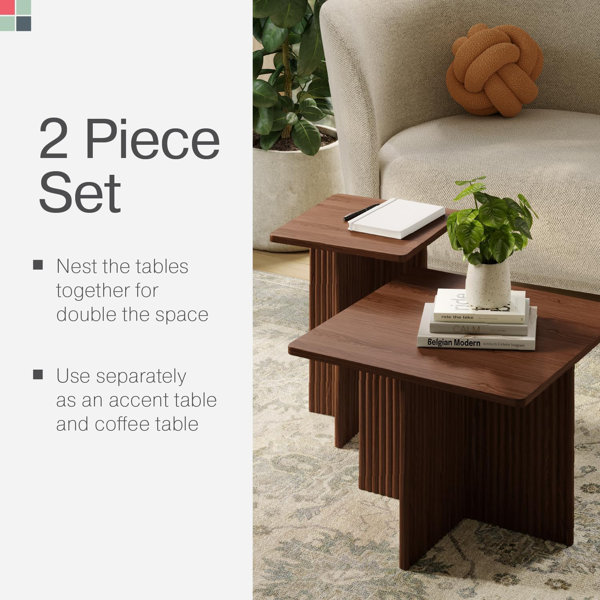 CG INTERNATIONAL TRADING Square Fluted Nesting Coffee Table - Low ...