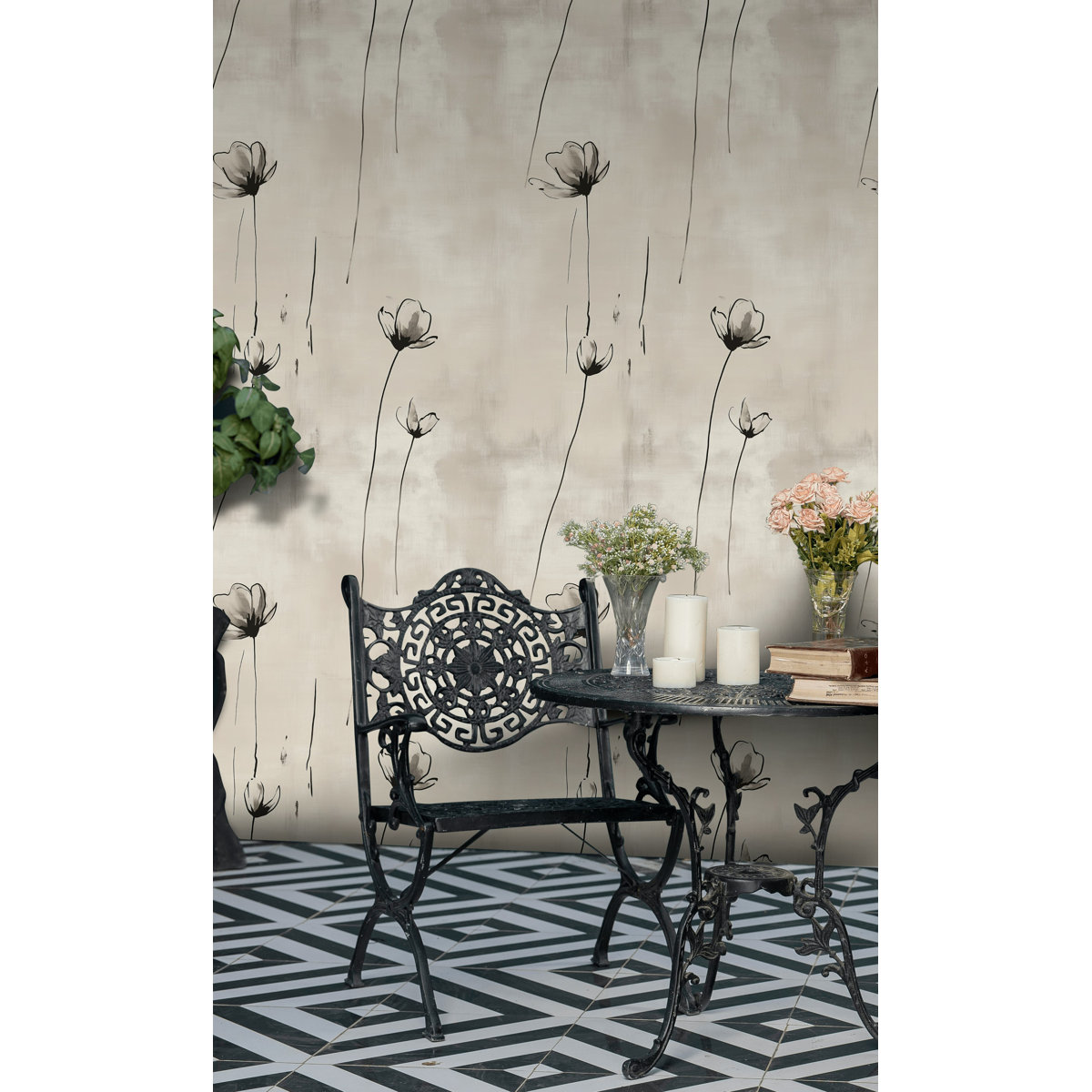Lark Manor™ Elegant Monochrome Floral Wallpaper Bryelle Peel & Stick ...