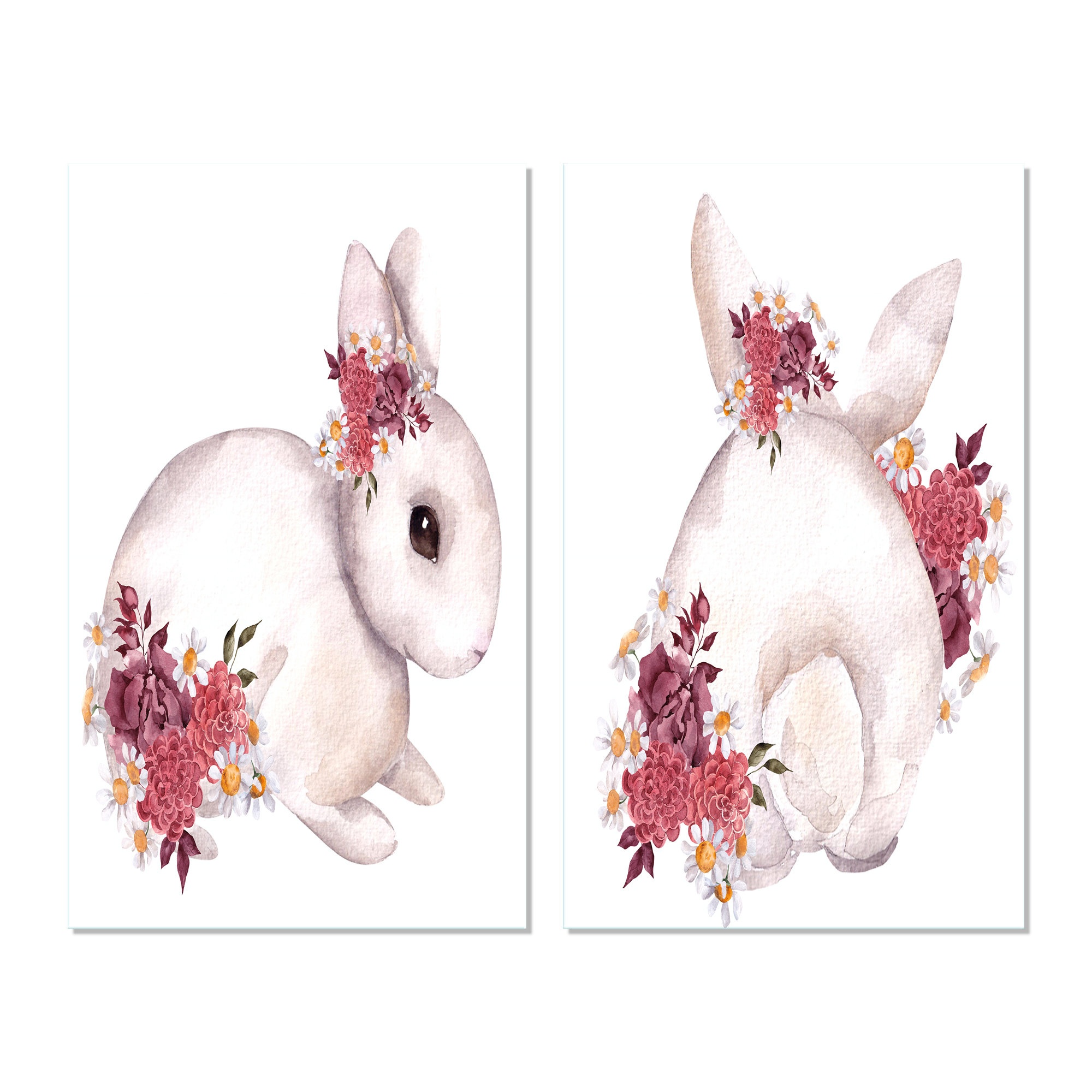 Rosalind Wheeler Cute Bunny And Fall Flowers And Leaves - Traditional ...