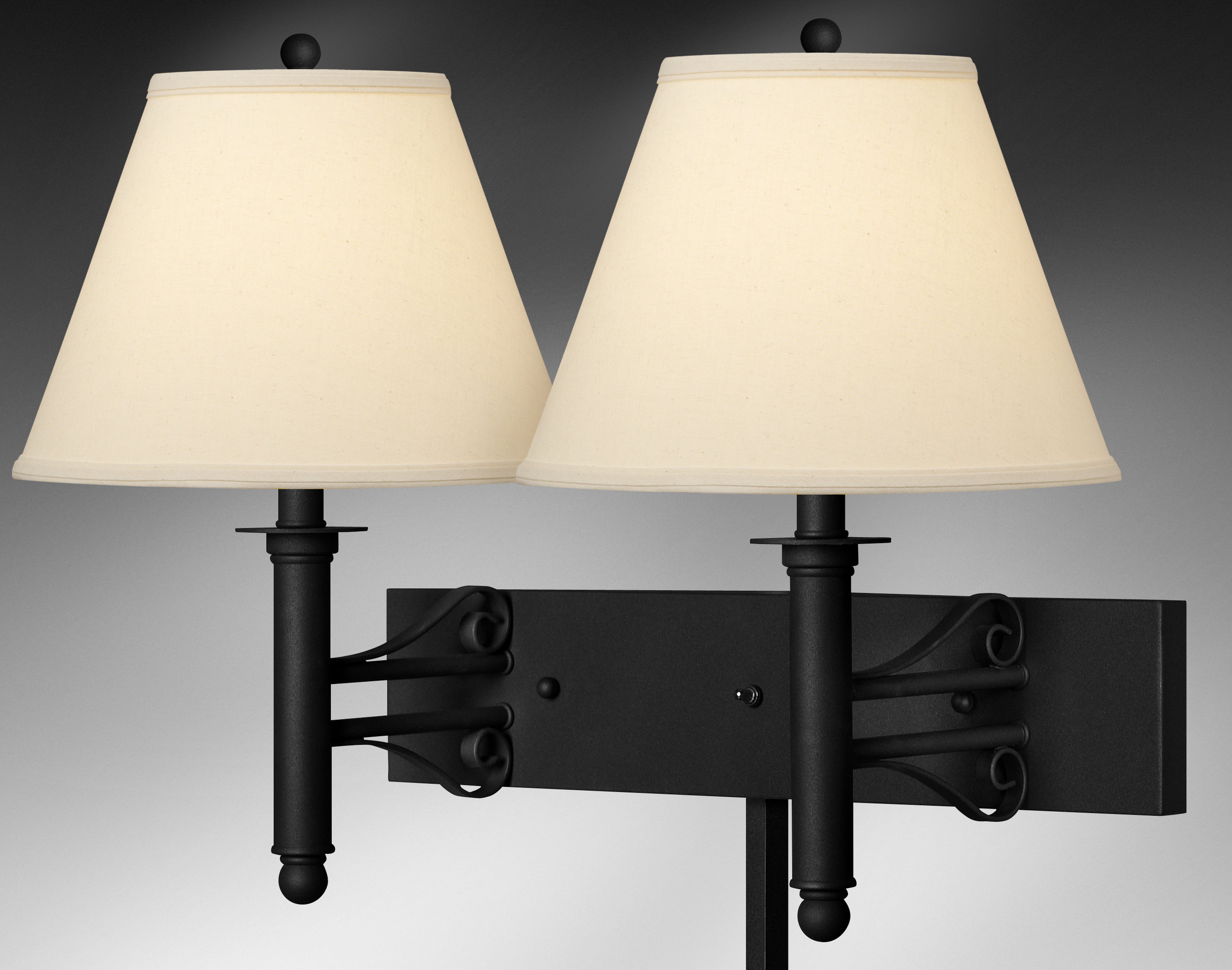 Medallion Lighting 2 - Light Dimmable Plug-In Black Iron Armed Sconce ...