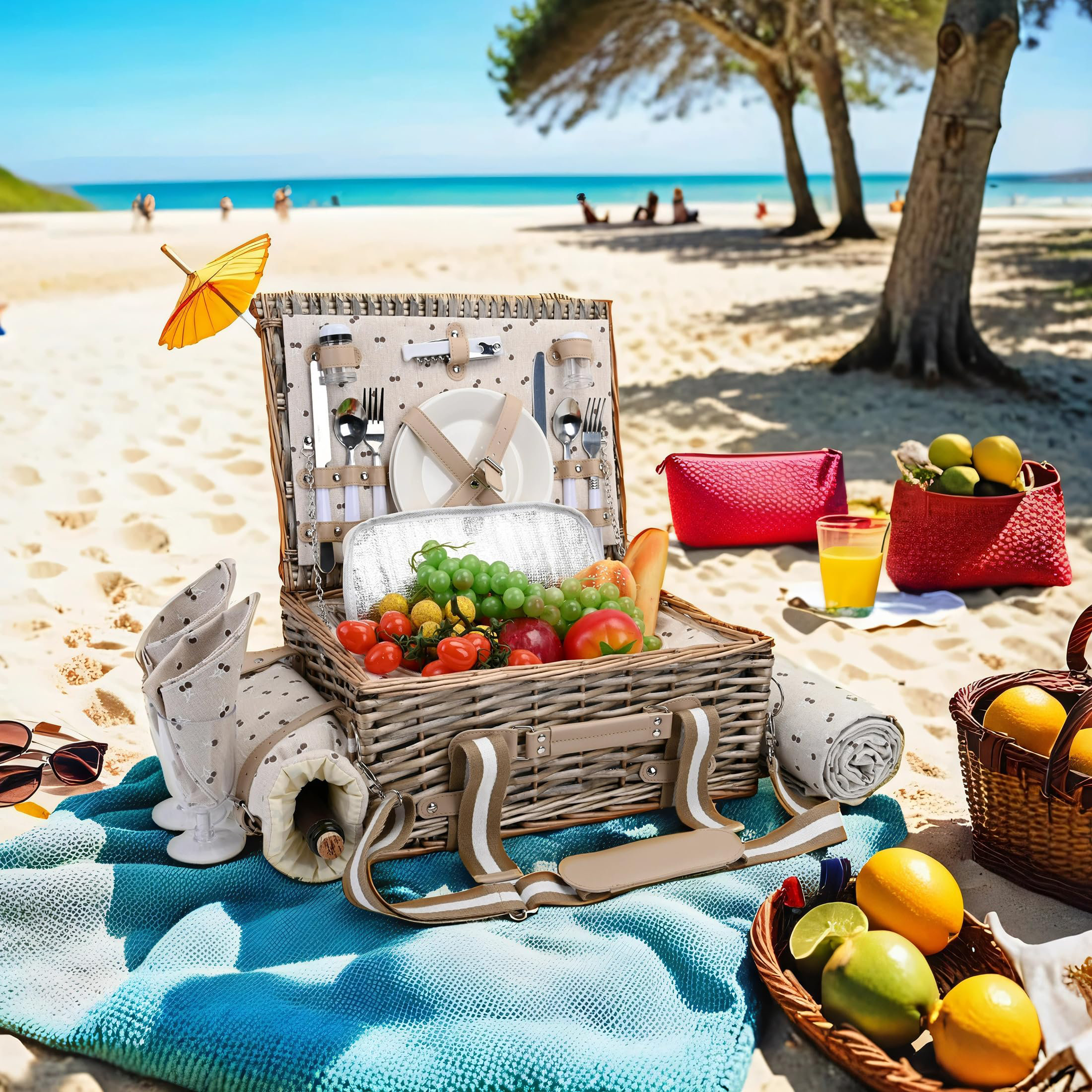 BOJUNTAN Picnic Basket Set For 4 With Insulated Liner And Waterproof ...