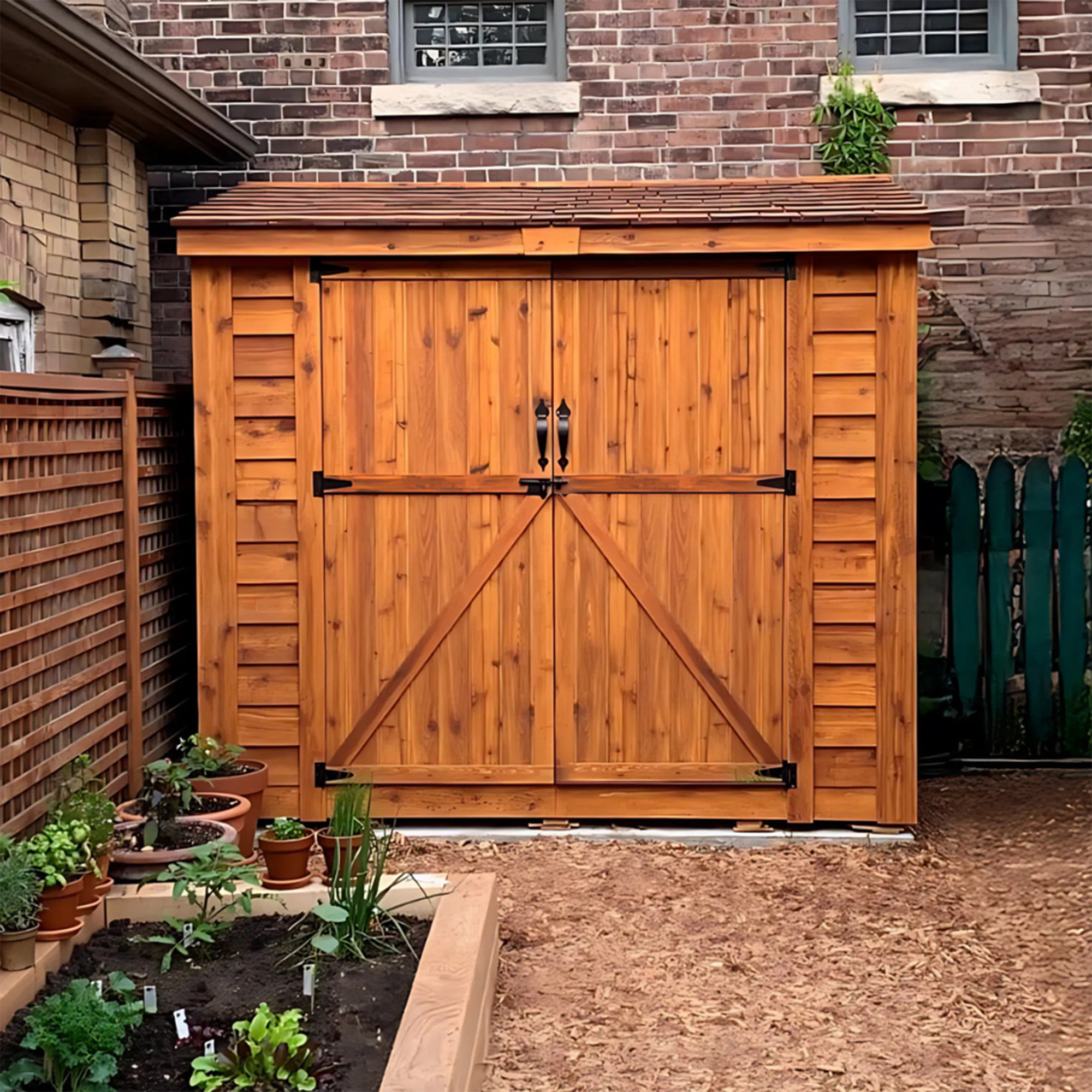 Outdoor Living Today 8 ft. W x 4 ft. D Double Door Cedar Wood Storage ...