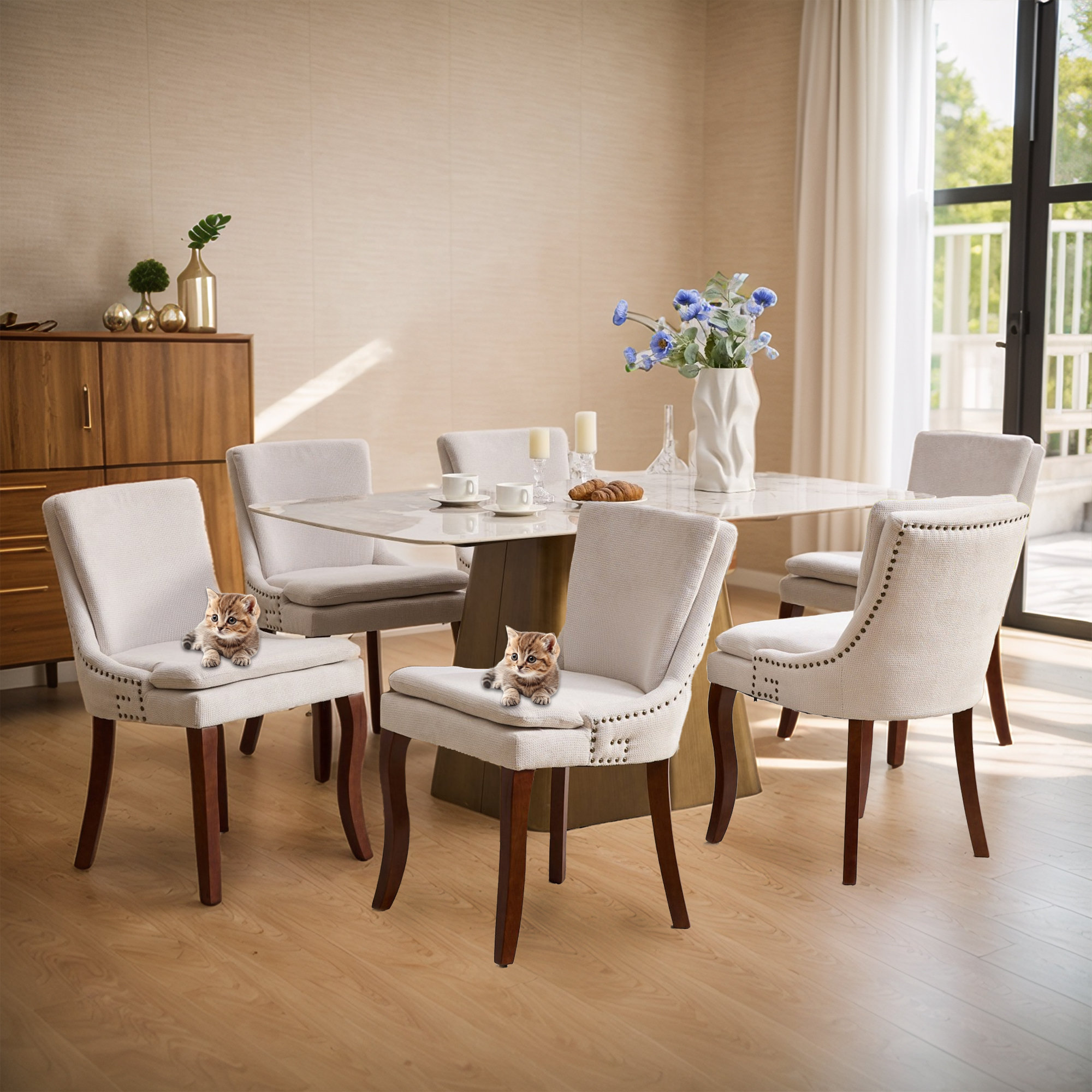 Wildon Home® Double-Layer Cushioned Chenille Dining Chairs(Set of 6 ...